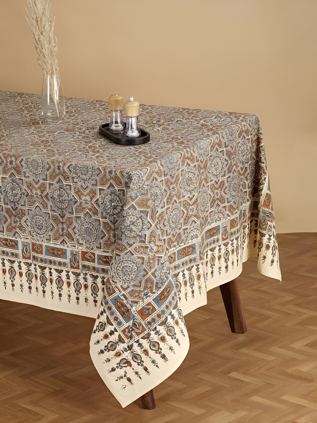 Buy Fabindia Beige Floral Cotton 4 Seater Table Cover - Table Covers ...
