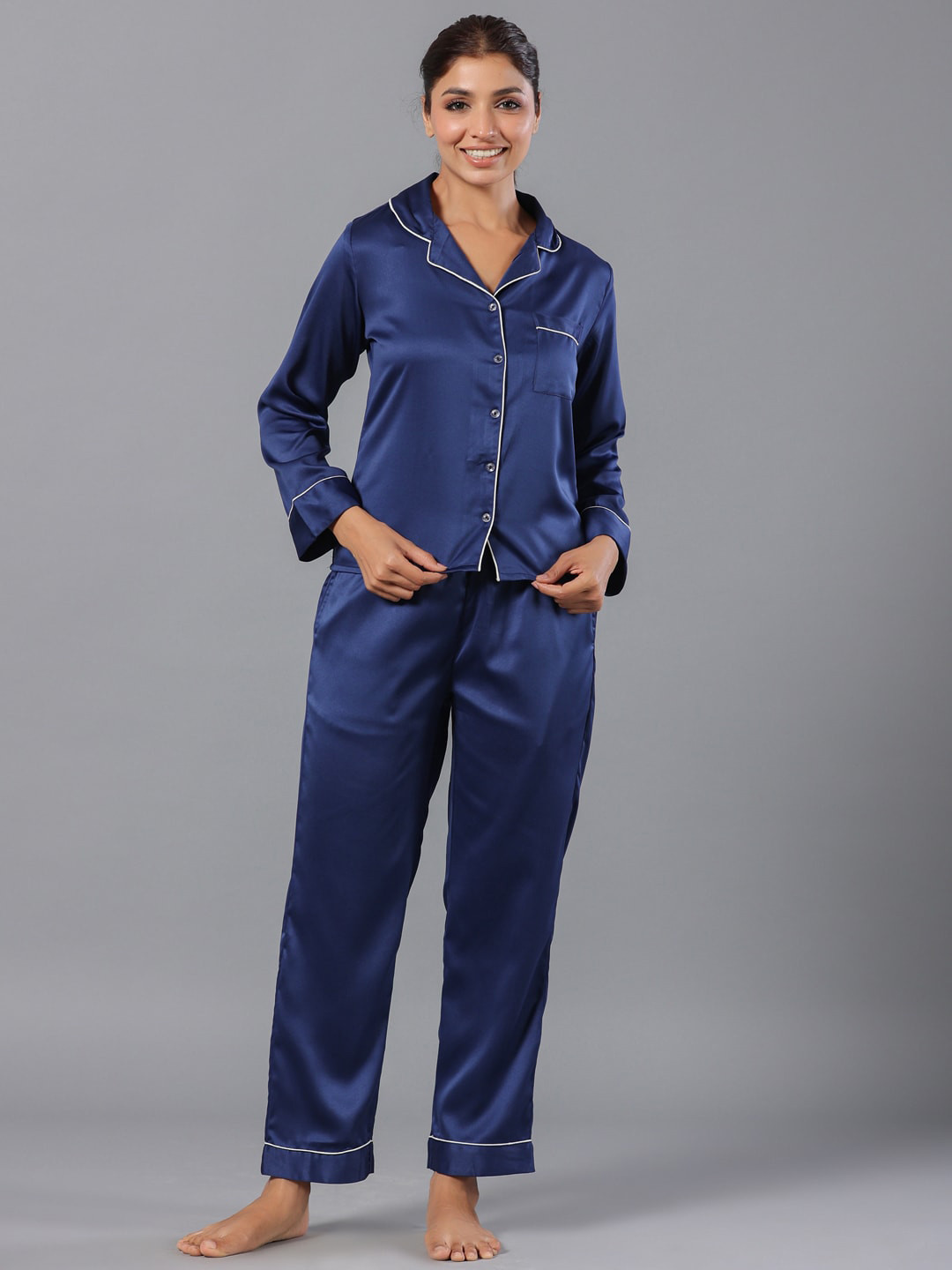Buy ETC Relaxed Fit Satin Shirt & Pyjamas Night Suit - Night Suits for ...