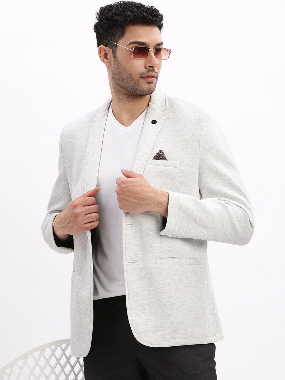 Buy SHOWOFF Slim Fit Single Breasted Notched Lapel Collar Cotton Casual ...