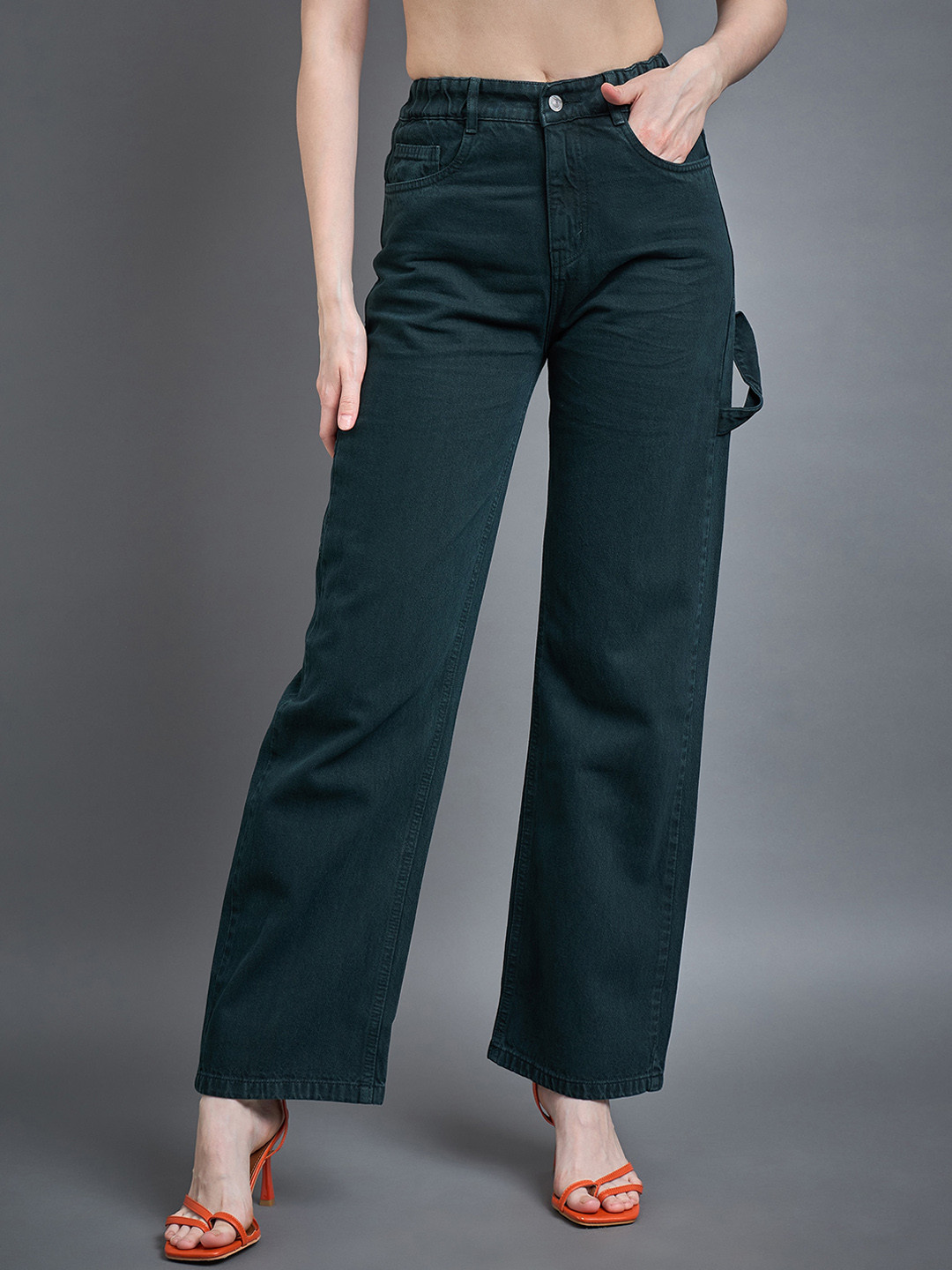 Buy Kook N Keech Women Green Jean Straight Fit High Rise Clean Look ...