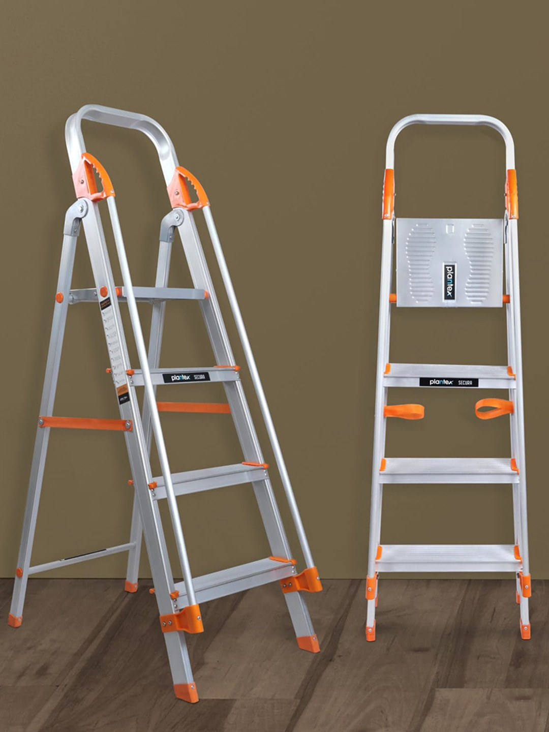 Buy Plantex Orange Coloured Aluminium Foldable 4 Step Ladder With Safe ...