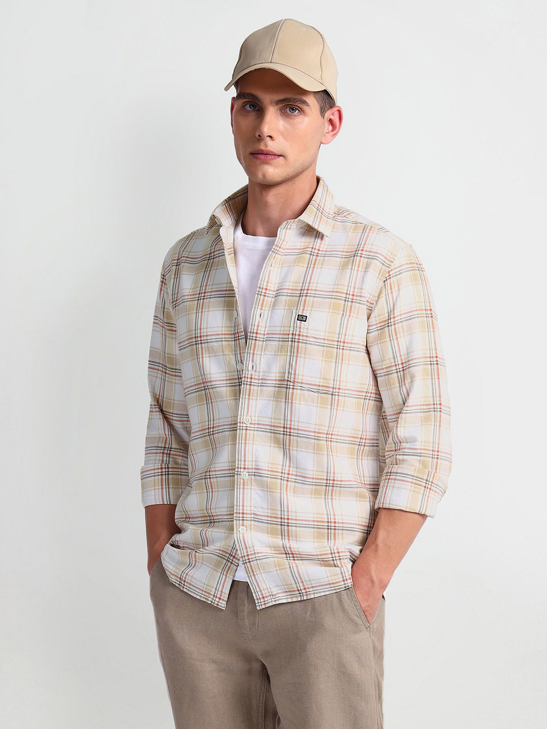 Buy Arrow Sport Slim Fit Tartan Checked Pure Cotton Casual Shirt ...