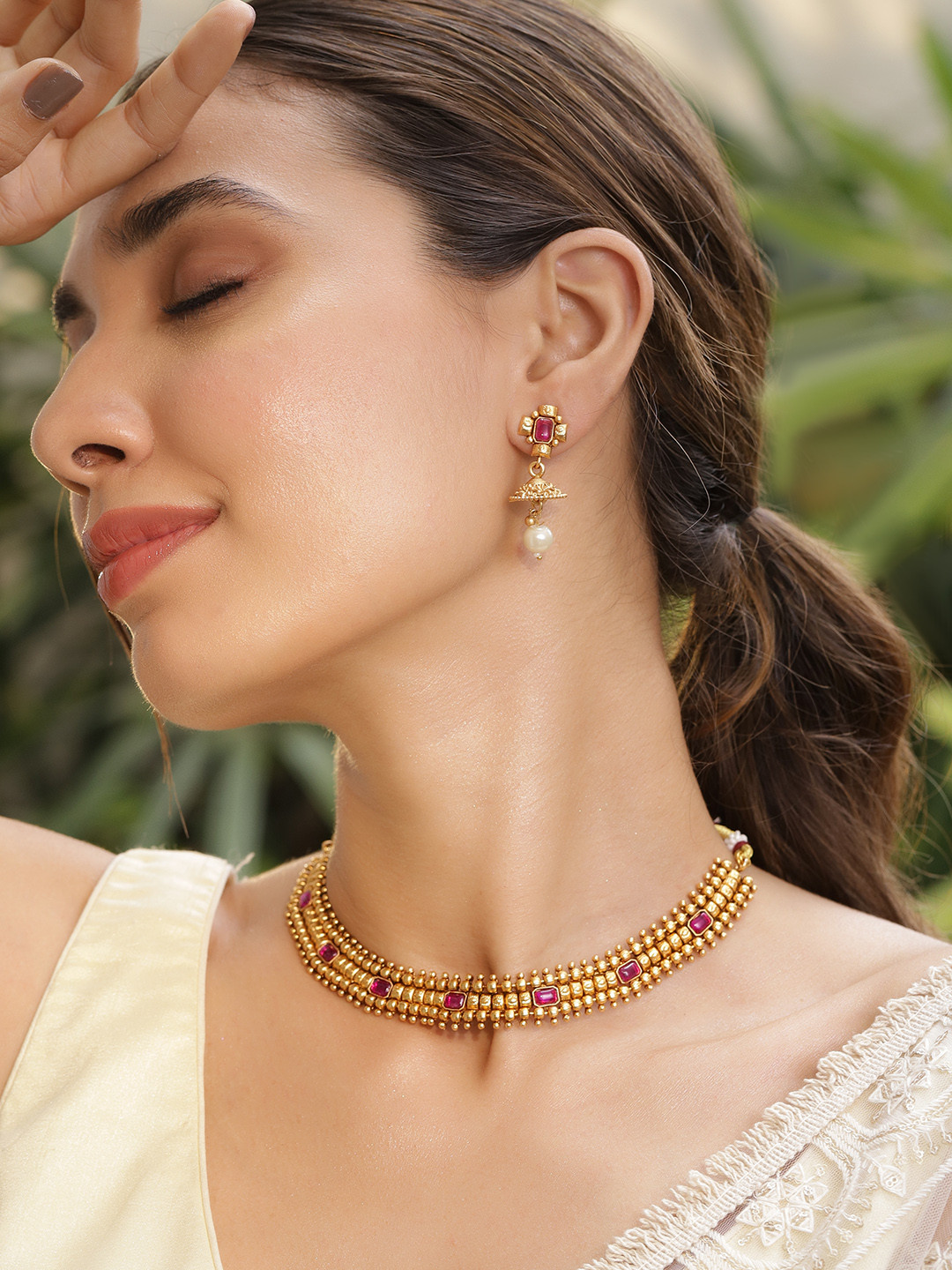 Buy Rubans 22K Gold Plated Handcrafted Ruby Stone Studded And Gold ...