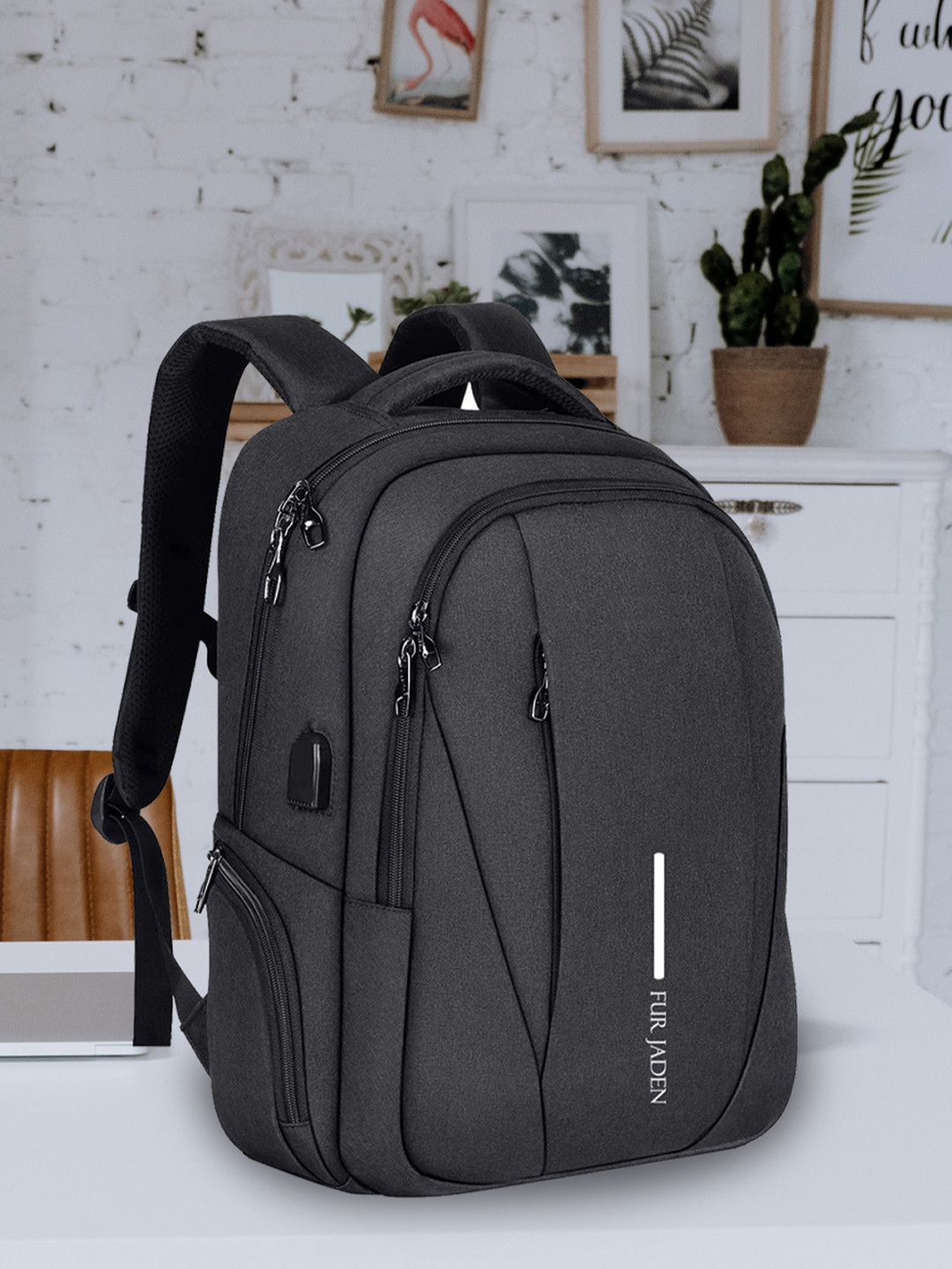 Buy FUR JADEN Unisex Brand Logo Backpack With USB Charging Port ...