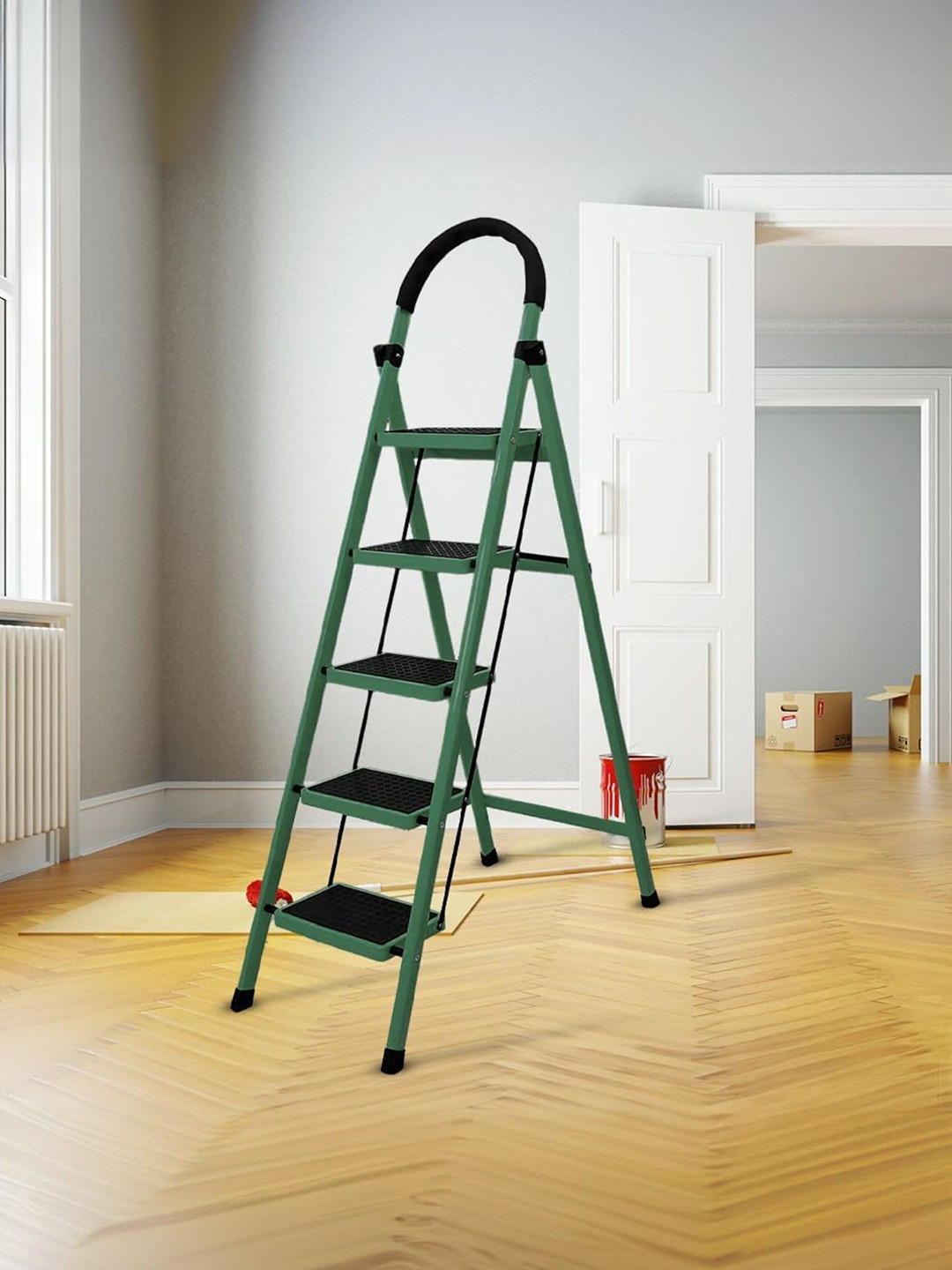 Buy Cheston Green Stainless Steel 5 Step Folding Step Ladder - Step ...