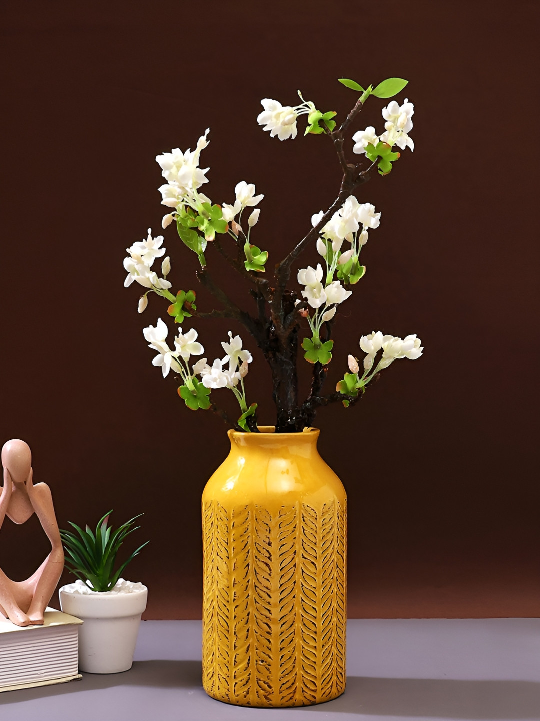 Buy Aura Mustard Yellow Petal Ceramic Flower Vase - Vases for Unisex ...