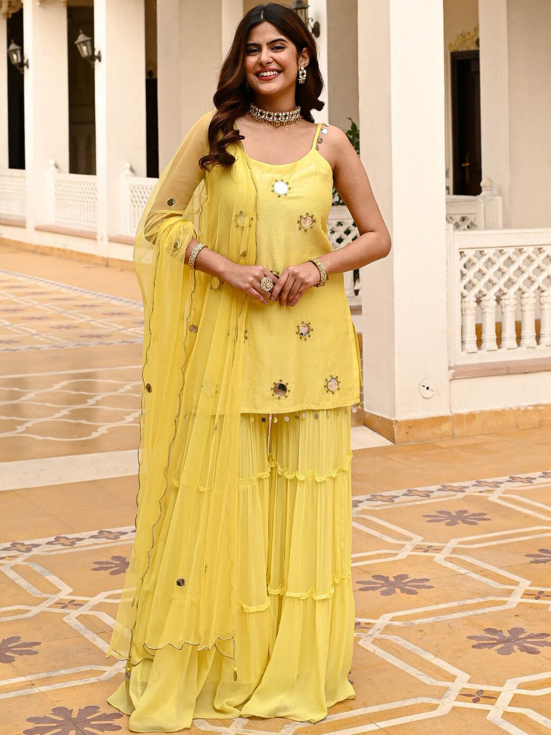 Buy Urbanstree Ethnic Motifs Embroidered Mirror Work Kurti With Sharara & Dupatta - Kurta Sets ...