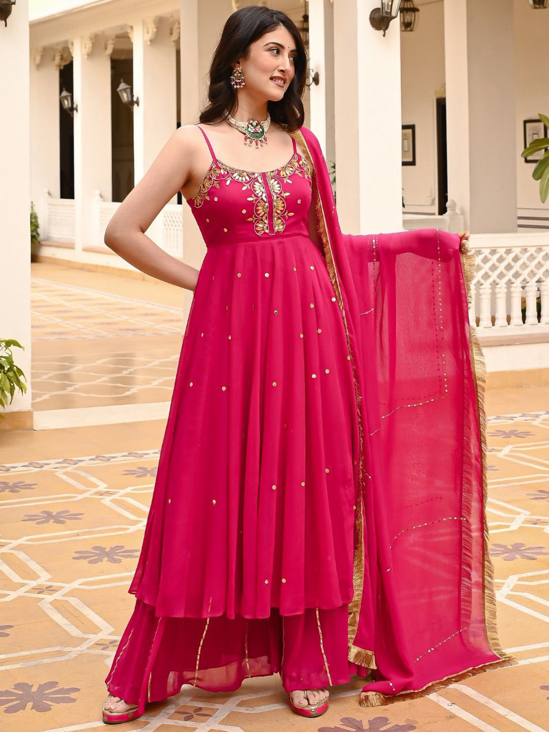 Buy Urbanstree Ethnic Motifs Embroidered Pleated Kurta With Sharara & Dupatta - Kurta Sets for ...