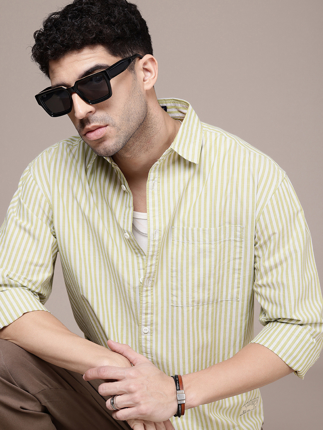 Buy The Roadster Life Co. Pure Cotton Striped Drop Shoulder Sleeves Relaxed Fit Casual Shirt ...