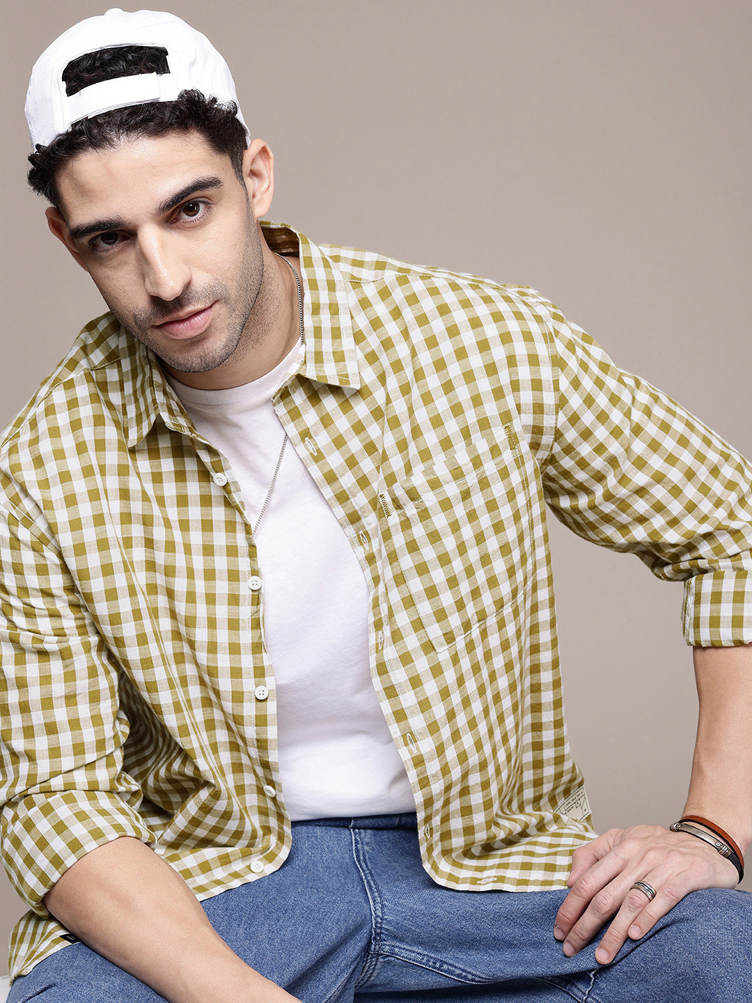 Buy The Roadster Life Co. Pure Cotton Checked Drop Shoulder Sleeves Relaxed Fit Casual Shirt ...