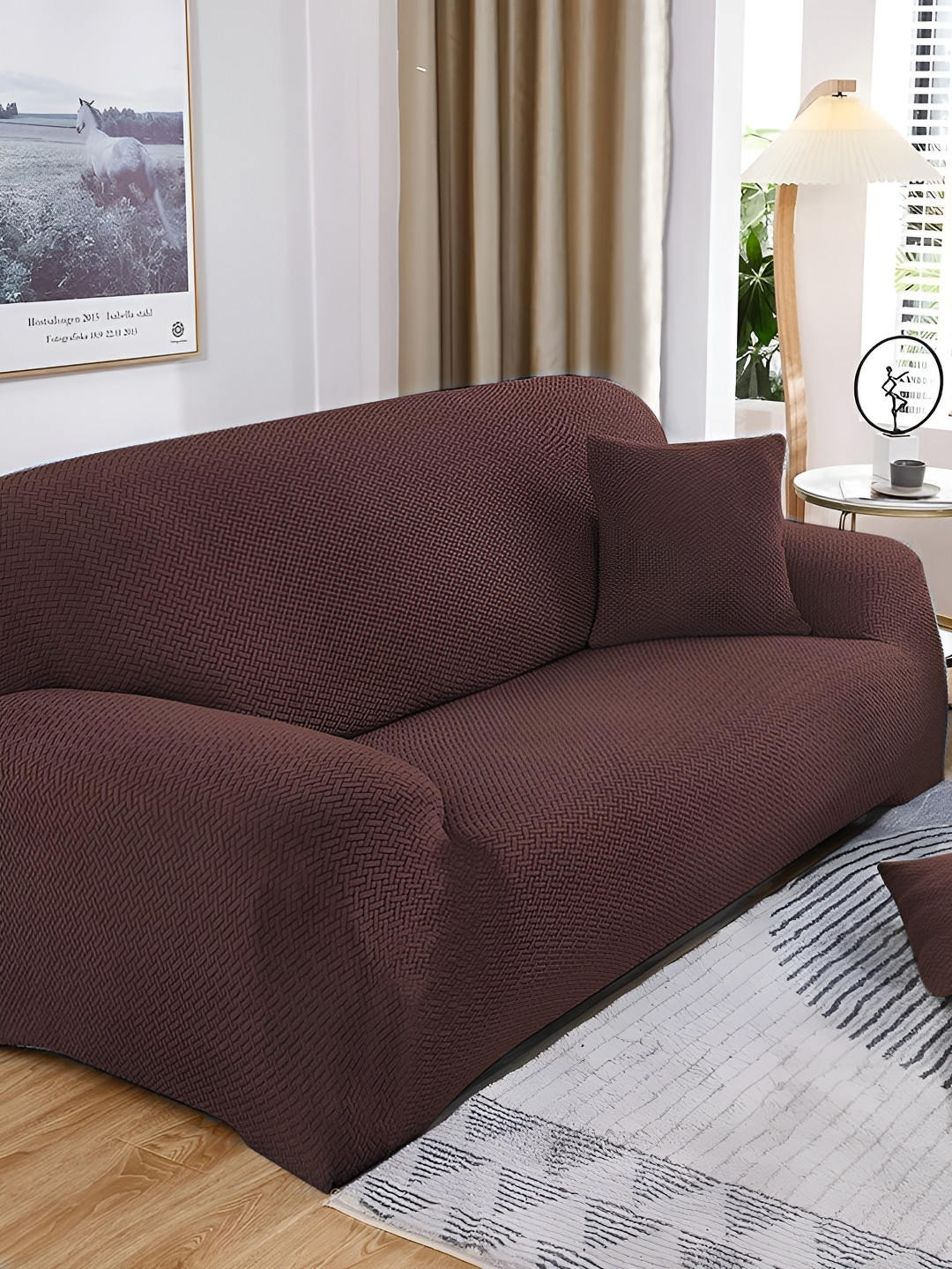 Buy B BESTILO Brown Sofa Cover With Arms - Sofa Covers for Unisex ...