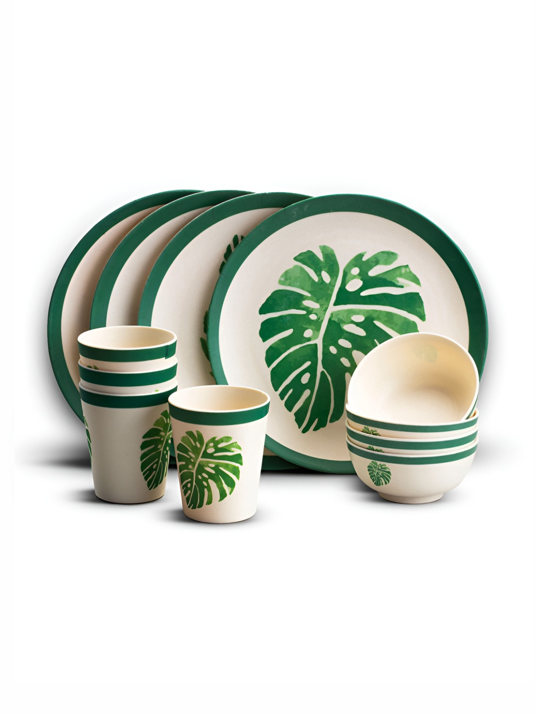 Buy Red Butler Leaf Design 12 Piece Eco Friendly Bamboo Fibre Dinner ...