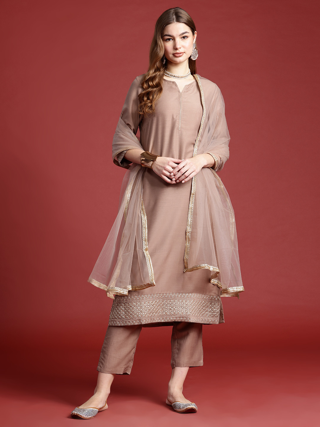 Buy Anouk Sequin Embellished Gotta Patti Detail Kurta Set With Dupatta ...