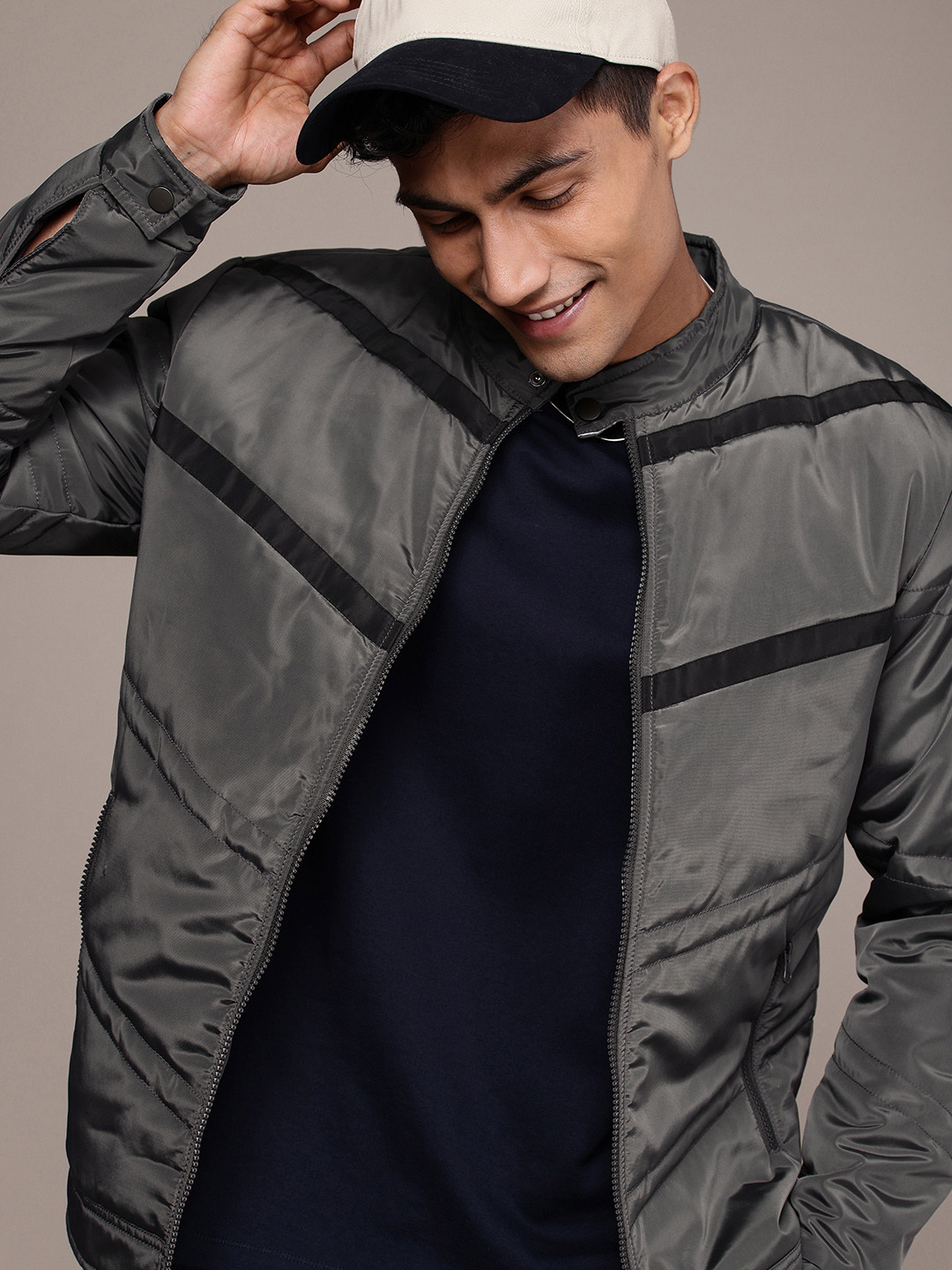 Buy WROGN Striped Band Collar Padded Jacket - Jackets for Men 29581284 ...