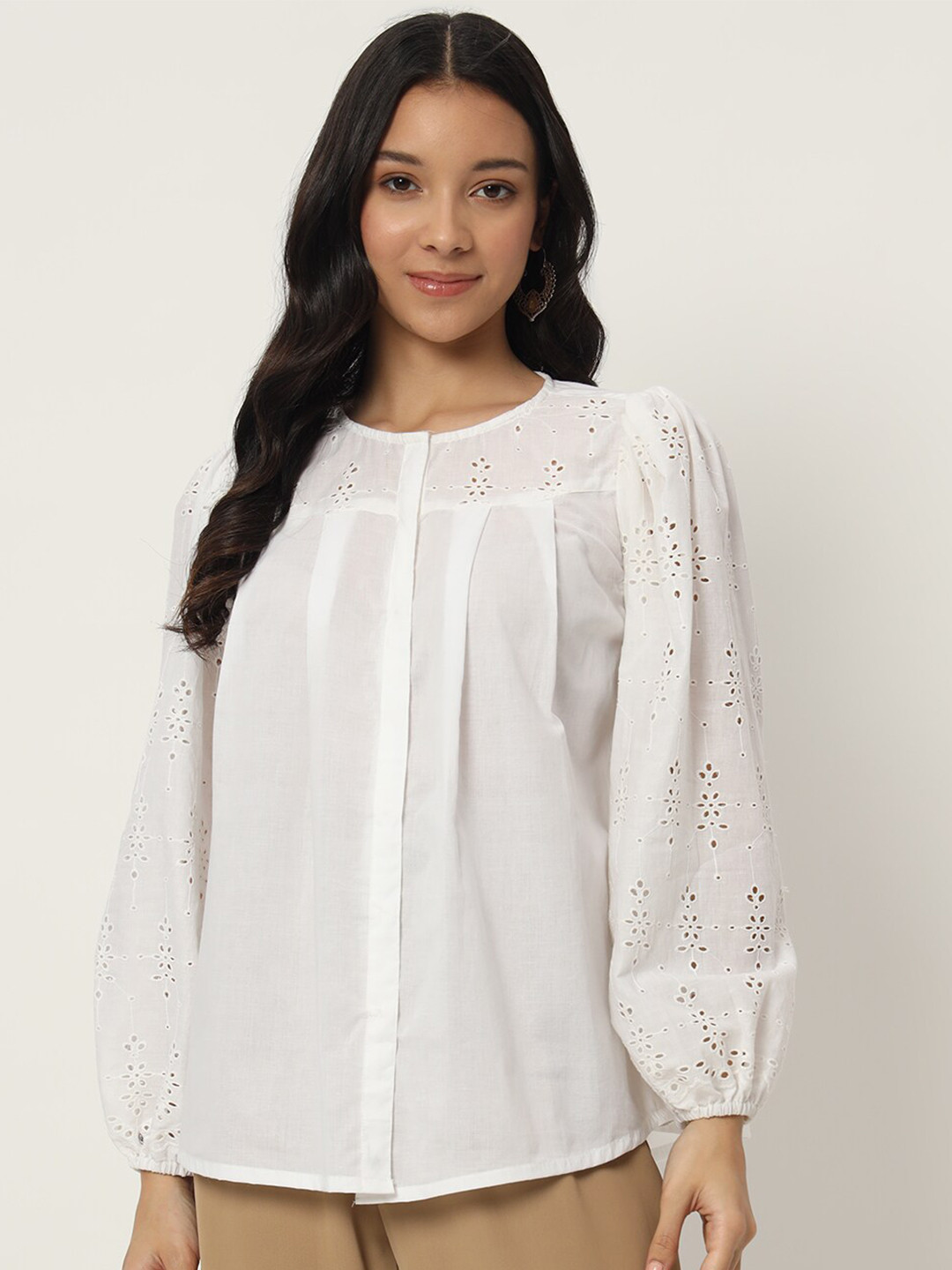 Buy 9rasa Schiffli Cotton Shirt Style Top - Tops for Women 29582196 ...