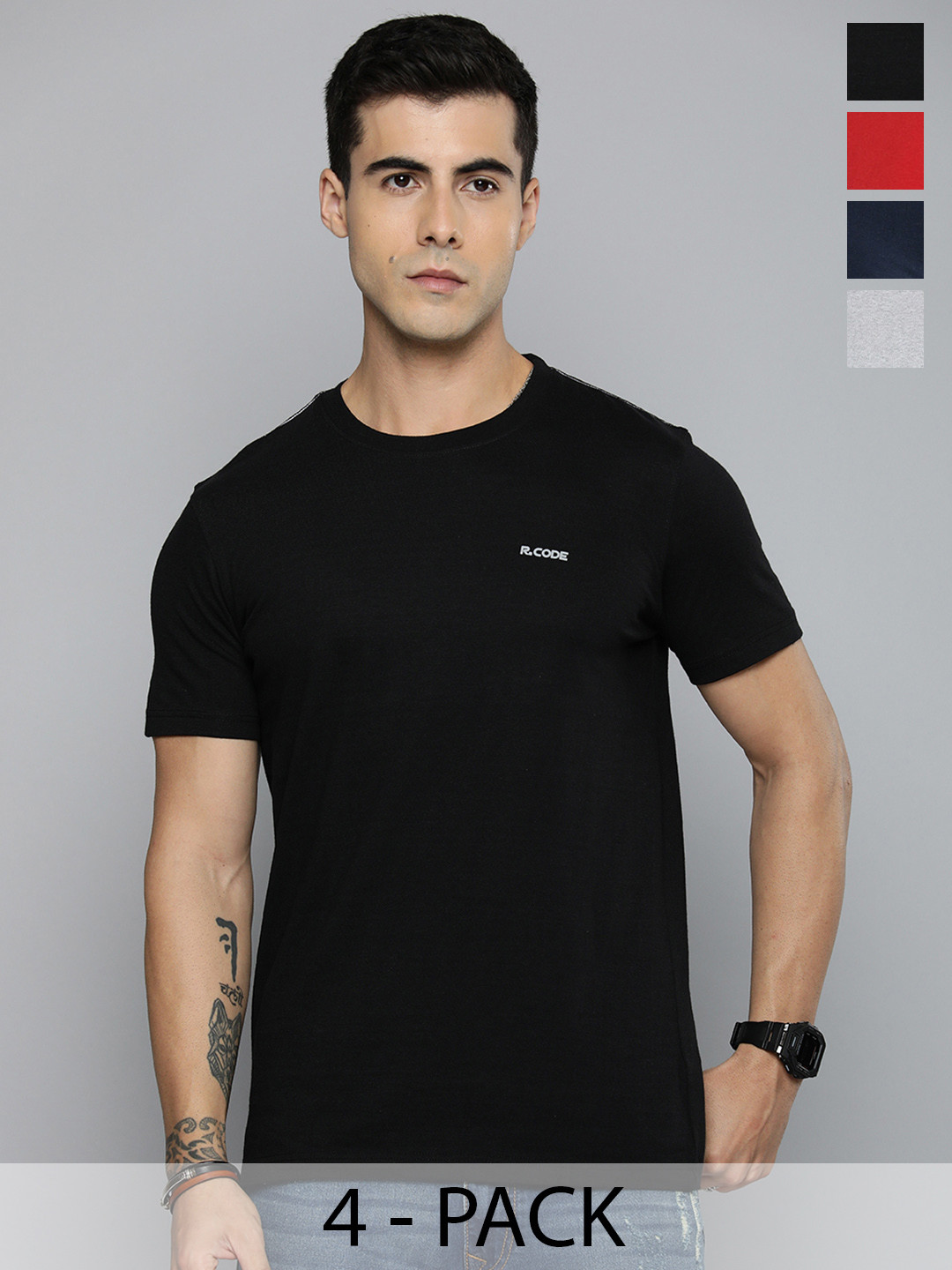 Buy R.Code By The Roadster Life Co. Pack Of 4 Men Round Neck Short ...