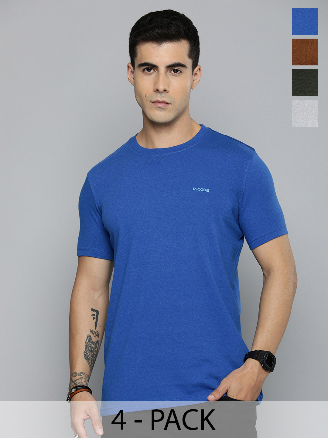 Buy R.Code By The Roadster Life Co. Pack Of 4 Men Round Neck Short ...