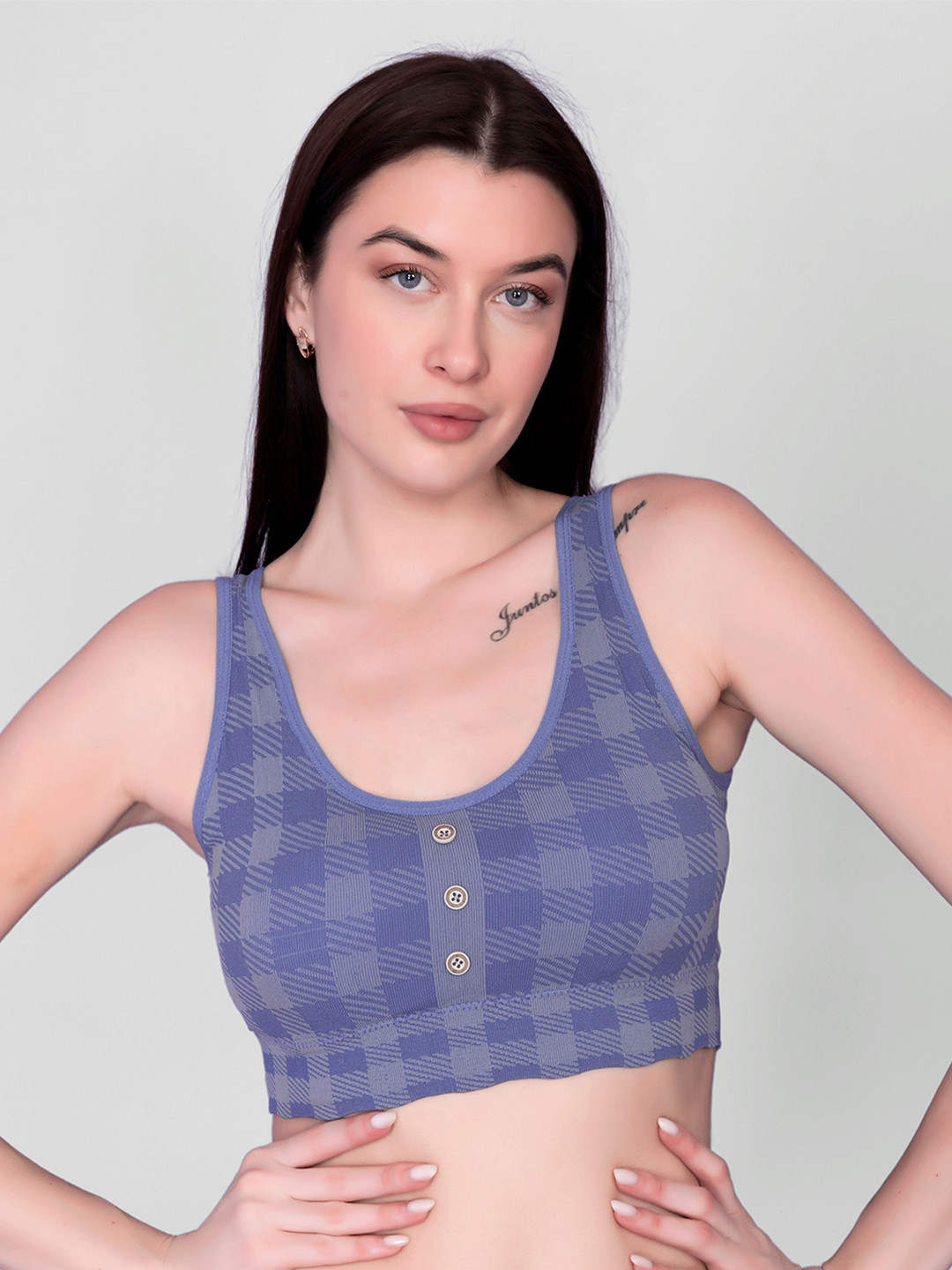 Buy Gopalvilla Checked Full Coverage Lightly Padded Workout Bra With ...