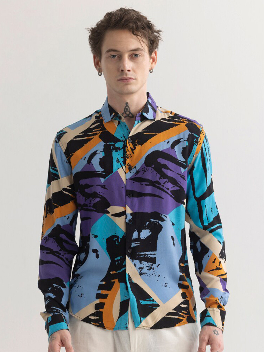 Buy Snitch Blue Classic Slim Fit Printed Casual Shirt - Shirts for Men ...
