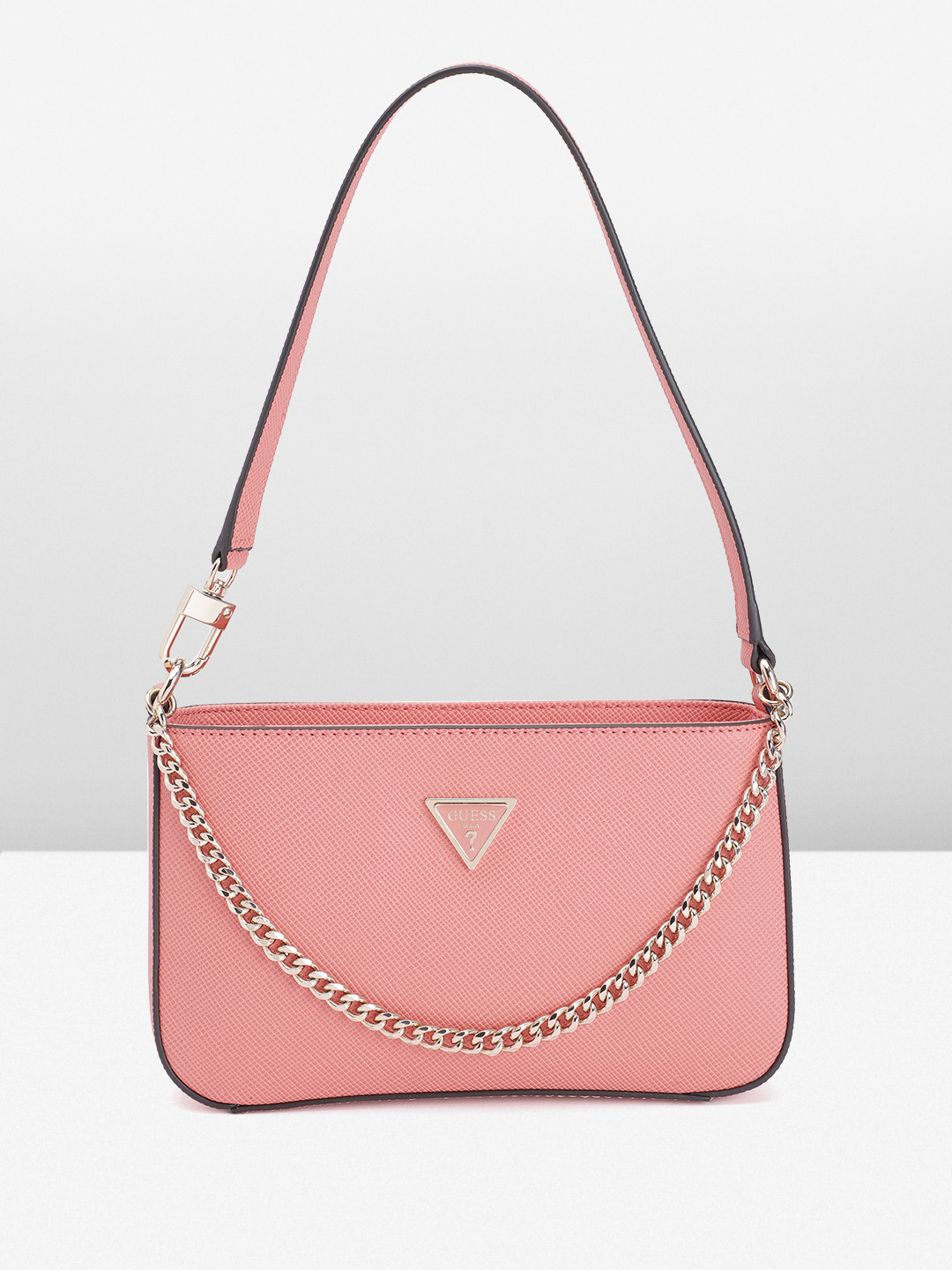 Buy GUESS Solid PU Baguette Shoulder Bag With Two Handles - Handbags ...