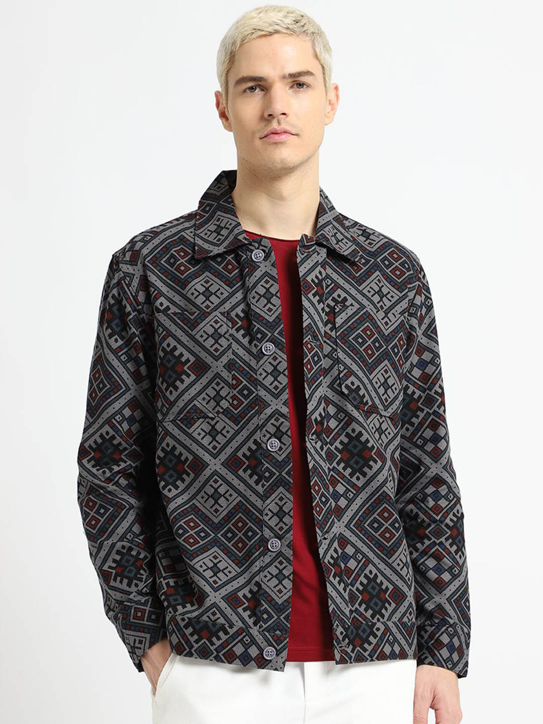 Buy Banana Club Men Geometric Printed Tailored Jacket - Jackets for Men ...