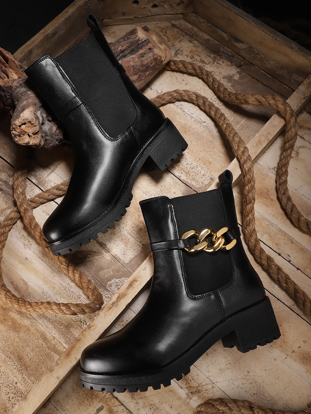 Buy Roadster The Lifestyle Co. Women Mid Top Chelsea Boots With Chain ...