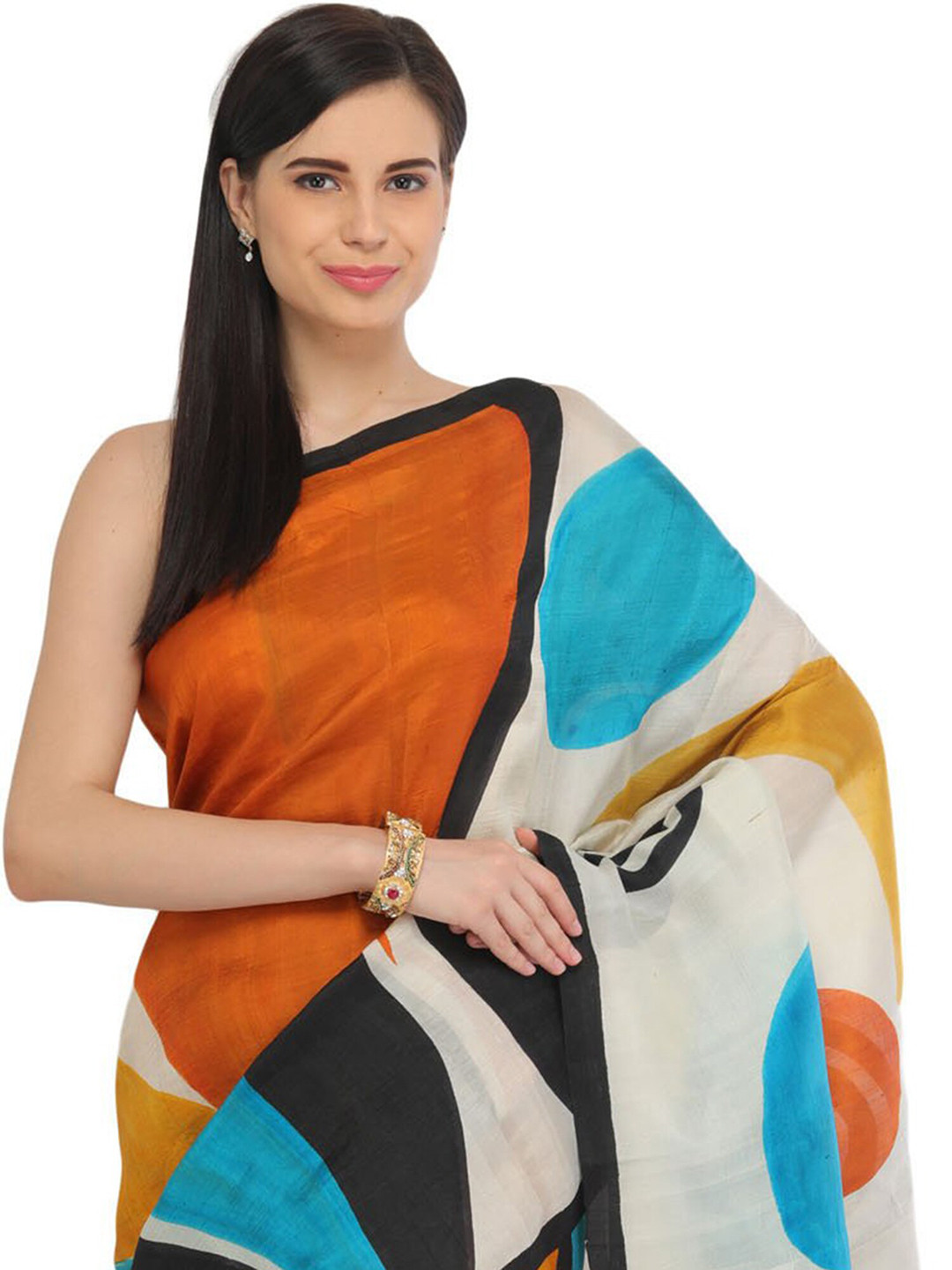 Buy Exotic India Multicolored Modern Print Pure Silk Saree - Sarees for ...