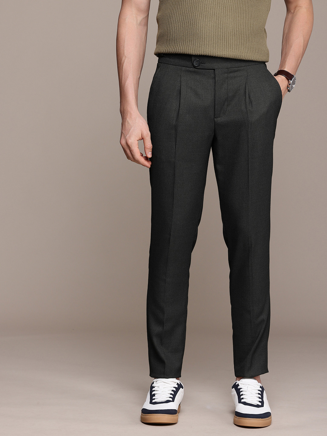 Buy French Connection Men Self Design Textured Slim Fit Pleated ...