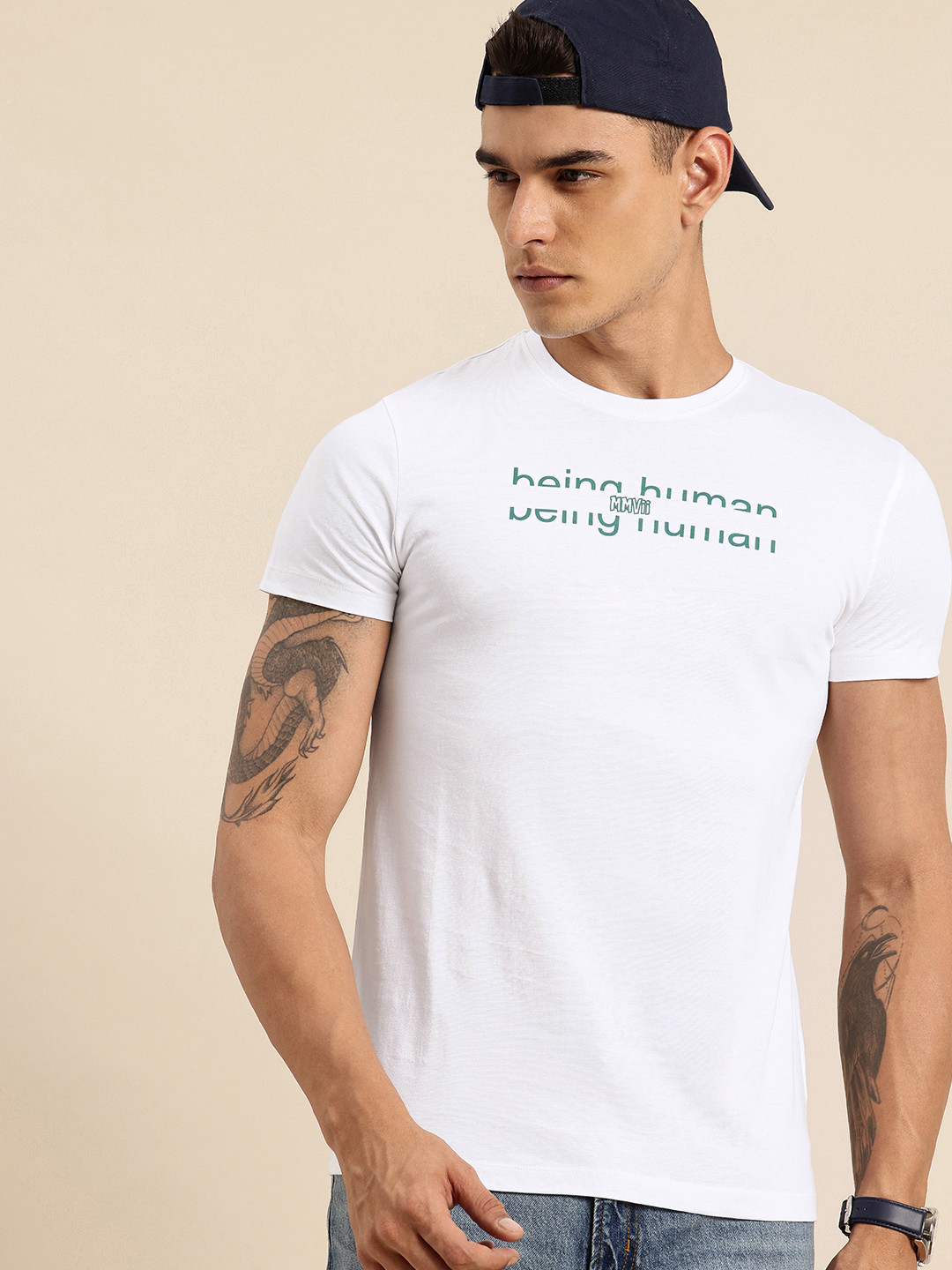 Buy Being Human Brand Logo Printed Pure Cotton T Shirt - Tshirts for ...