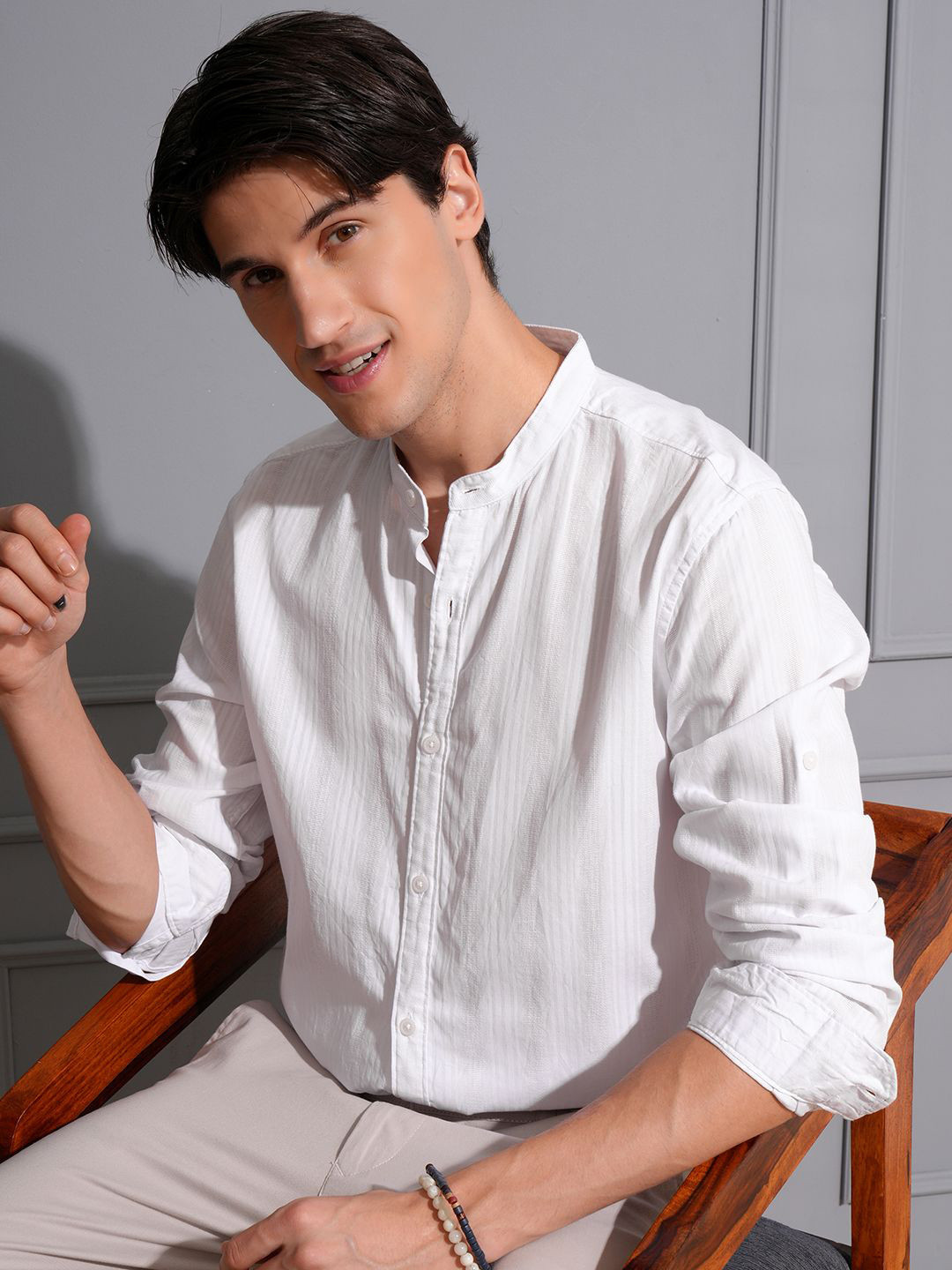 Buy LOCOMOTIVE Men Premium Dobby Textured Stripped Mandrain Collar ...