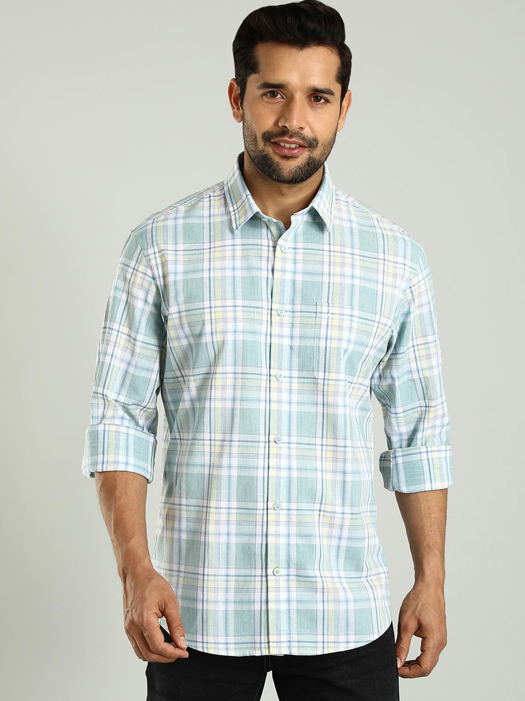 Buy Indian Terrain Tartan Checked Classic Slim Fit Cotton Opaque Casual ...