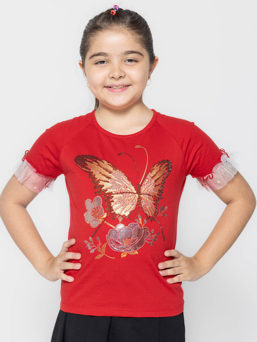 Buy PAMPOLINA Girls Embellished Printed Half Sleeve Round Neck Cotton ...