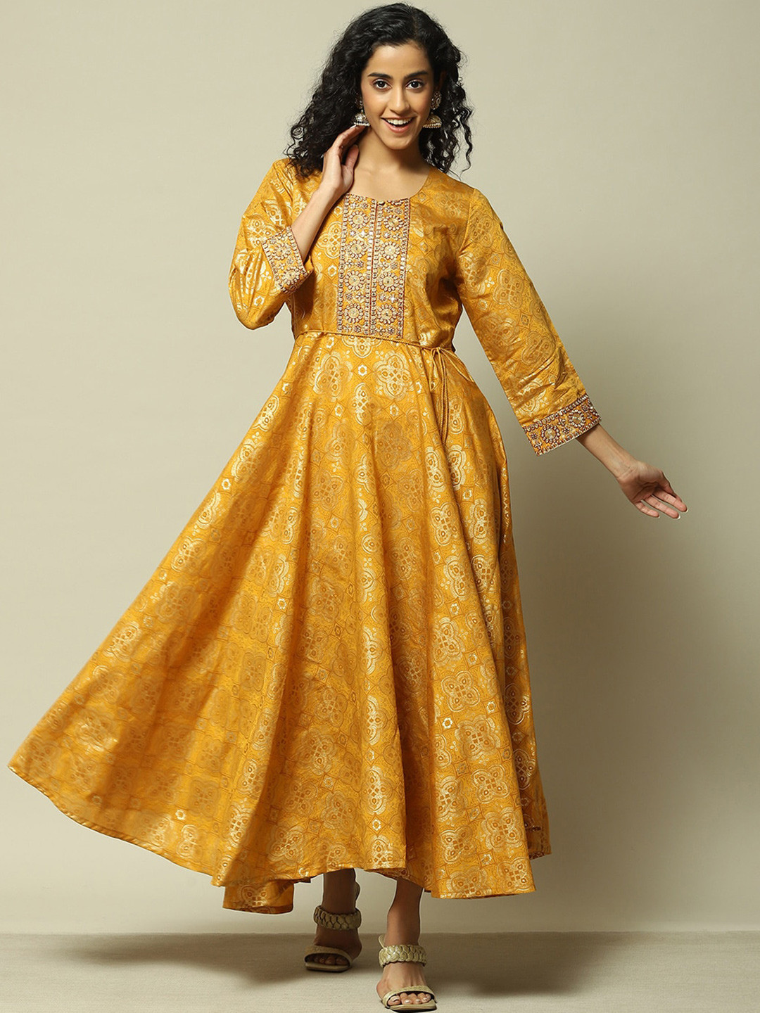 Buy Rangriti Women Ethnic Motifs Print Maxi Dress - Dresses for Women ...