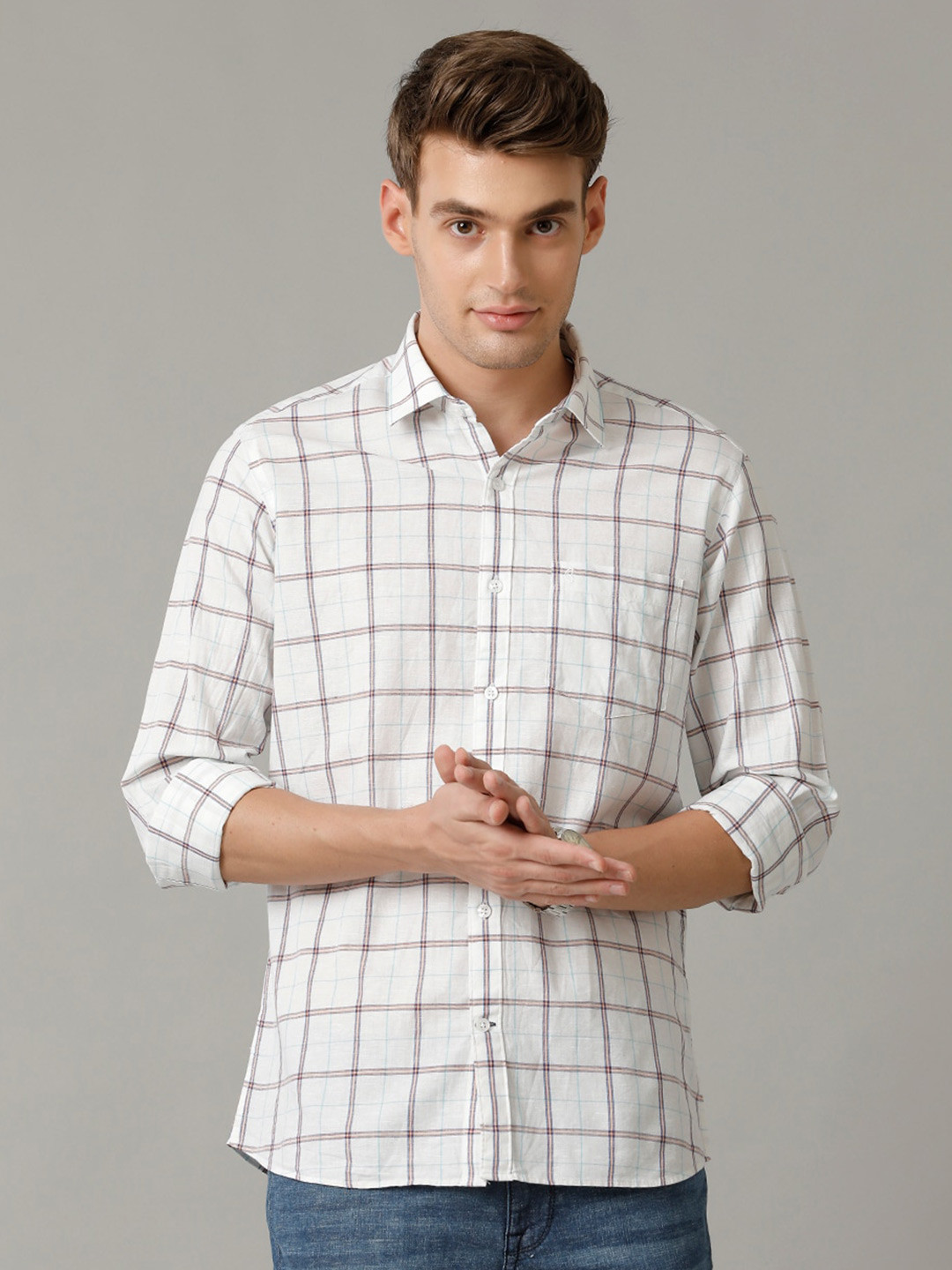 Buy CAVALLO By Linen Club Men Striped Slim Fit Windowpane Checks Opaque ...