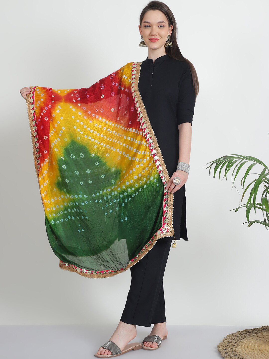 Buy LOOM LEGACY Printed Gotta Patti Tasselled Dupatta - Dupatta for ...