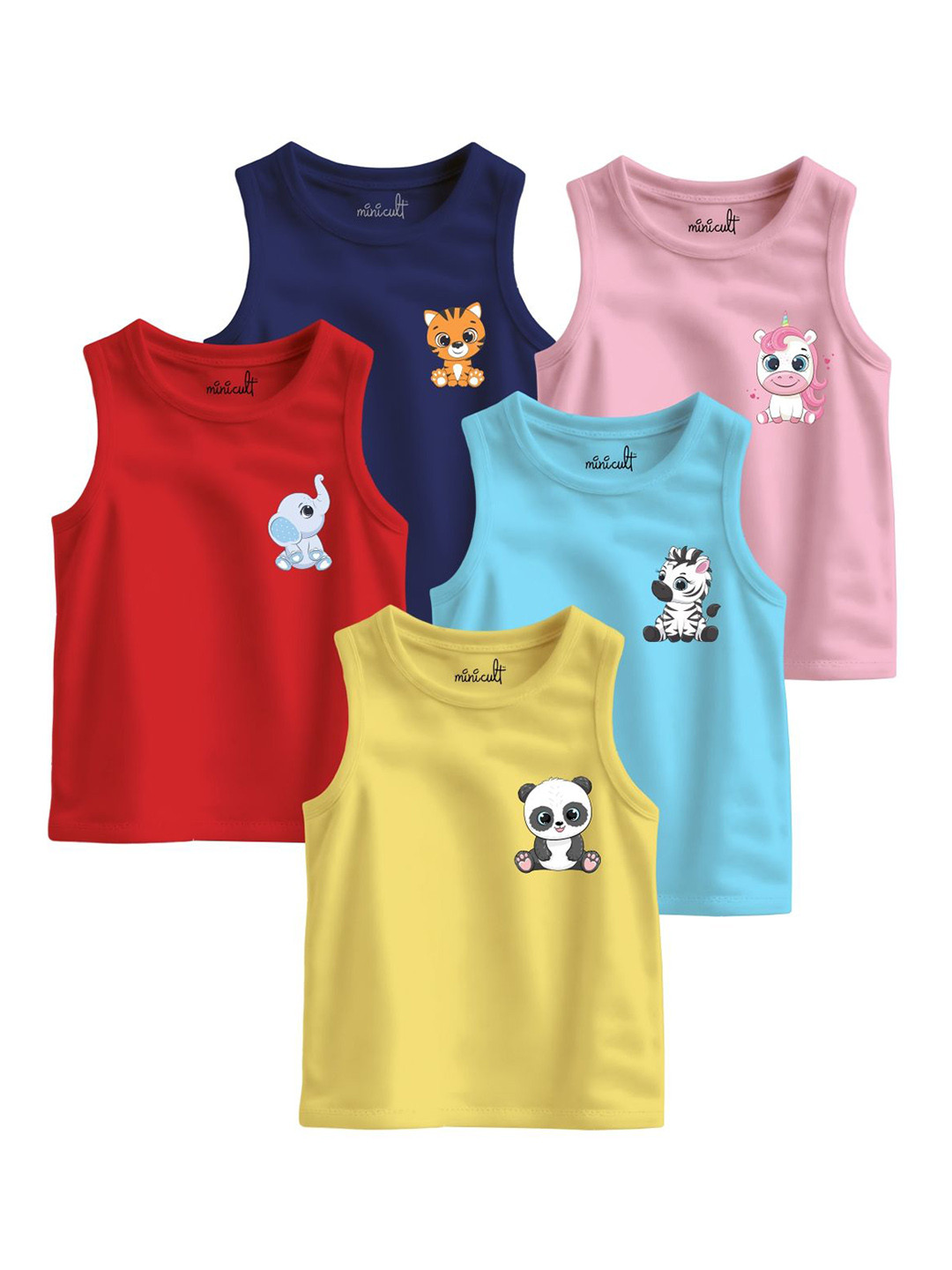 Buy Minicult Kids Pack Of 5 Printed Cotton Basic Vests - Innerwear ...