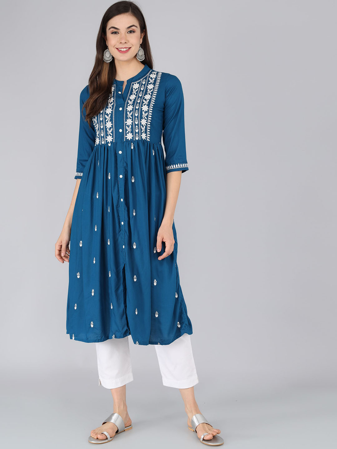 Buy ANGITA Women Ethnic Motifs Sequinned Kurta - Kurtas for Women ...