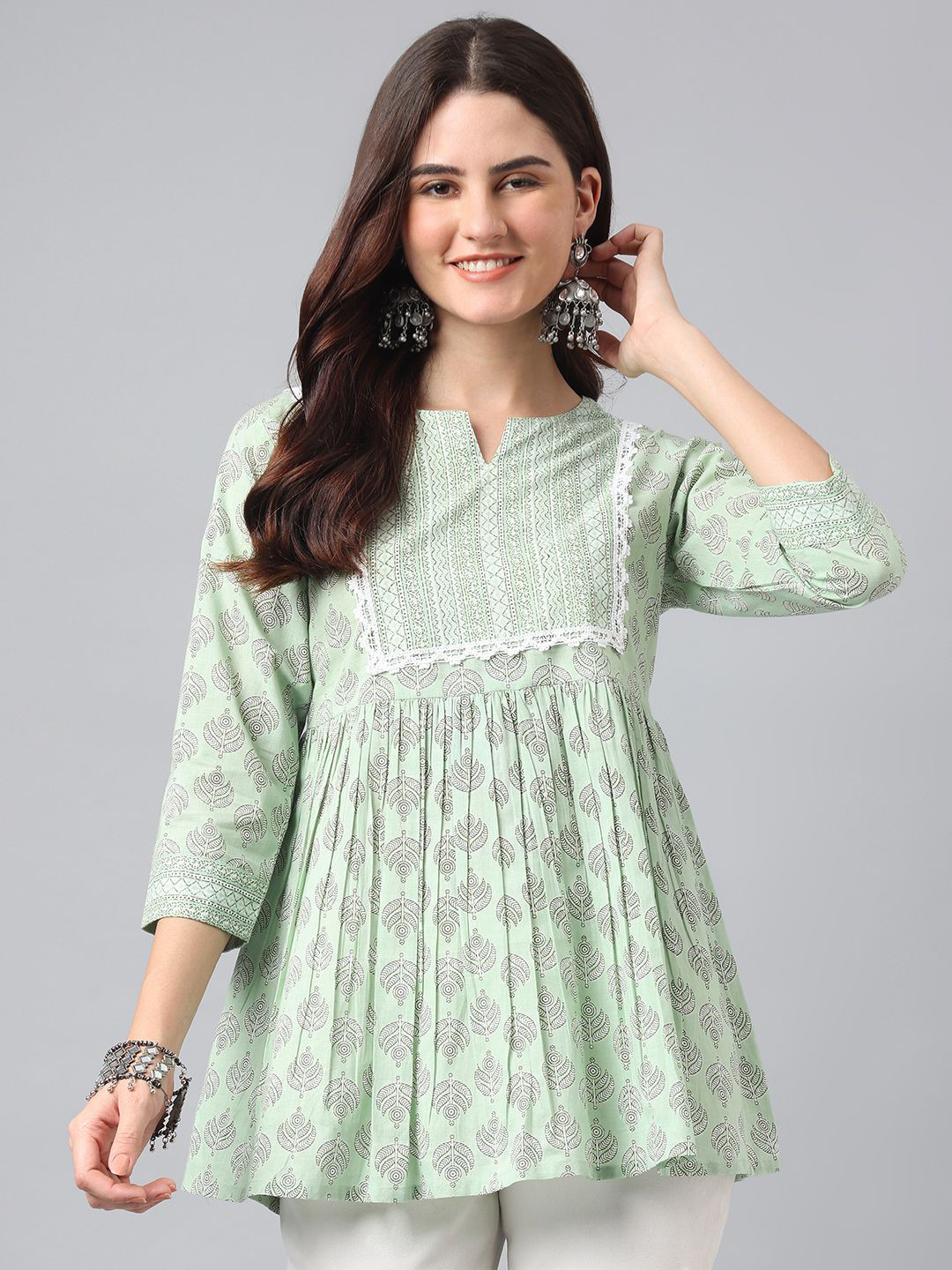 Buy ANANDITA Women Ethnic Motifs Print Cotton Empire Top - Tops for ...