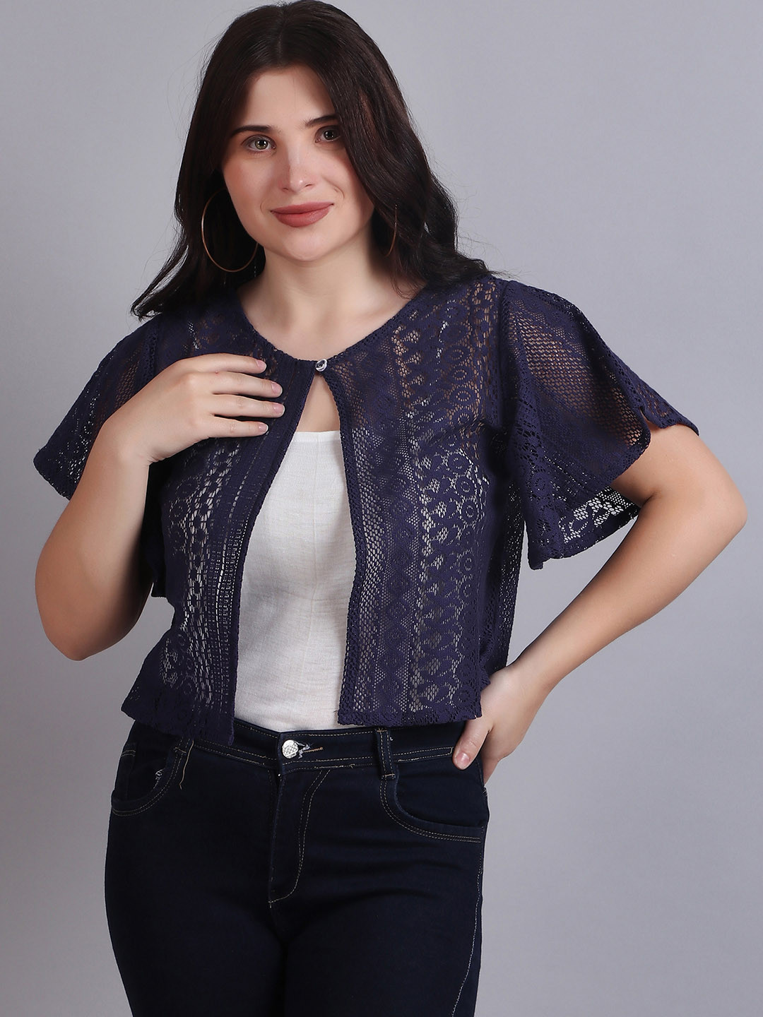 Buy Dressitude Self Design Cotton Crop Button Shrug - Shrug for Women ...