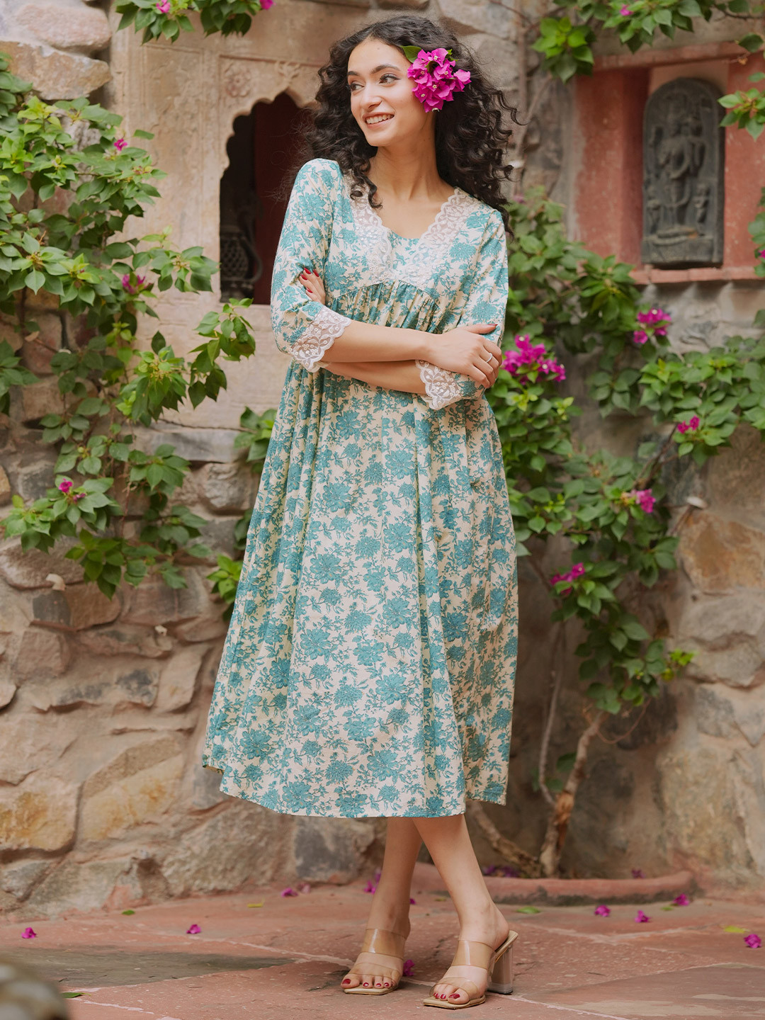 Buy Libas Floral Print A Line Midi Dress - Ethnic Dresses for Women ...