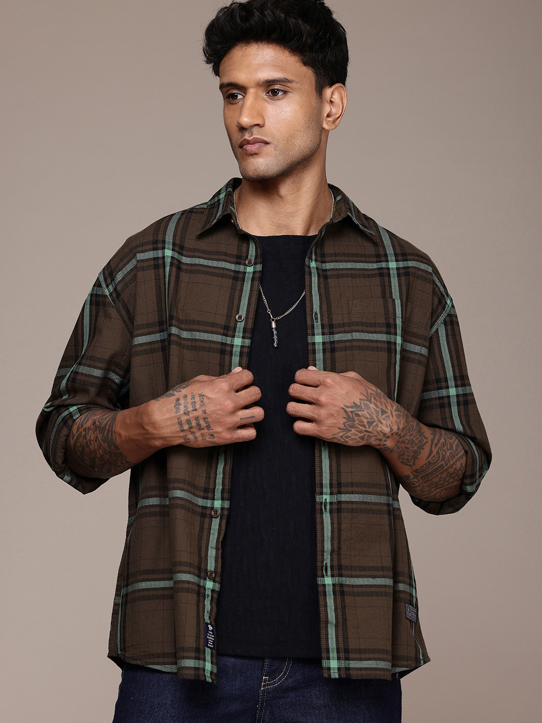 Buy The Roadster Life Co. Relaxed Fit Checked Drop Shoulder Sleeves Pure Cotton Casual Shirt ...