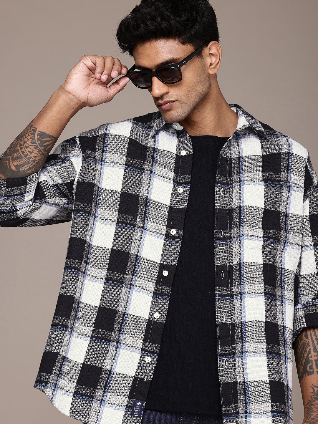 Buy The Roadster Life Co. Relaxed Fit Checked Drop Shoulder Sleeves Casual Shirt - Shirts for ...