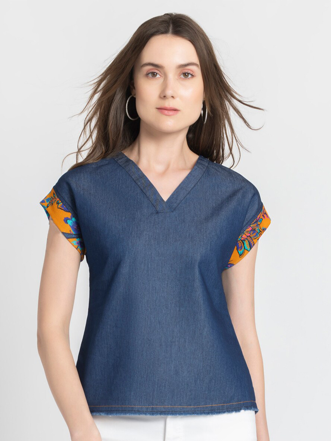 Buy SHAYE Extended Sleeves Fringed Denim Top - Tops for Women 29661094 ...
