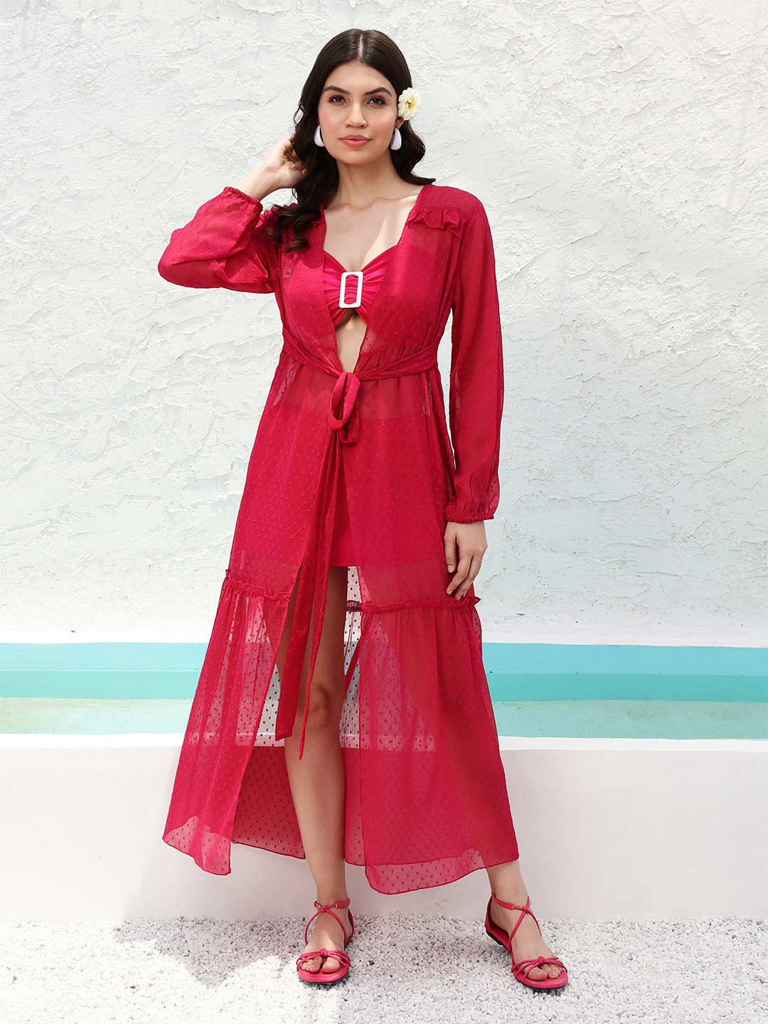 Buy Athena Self Design V Neck Maxi Swimwear Cover Up Top - Swimwear ...