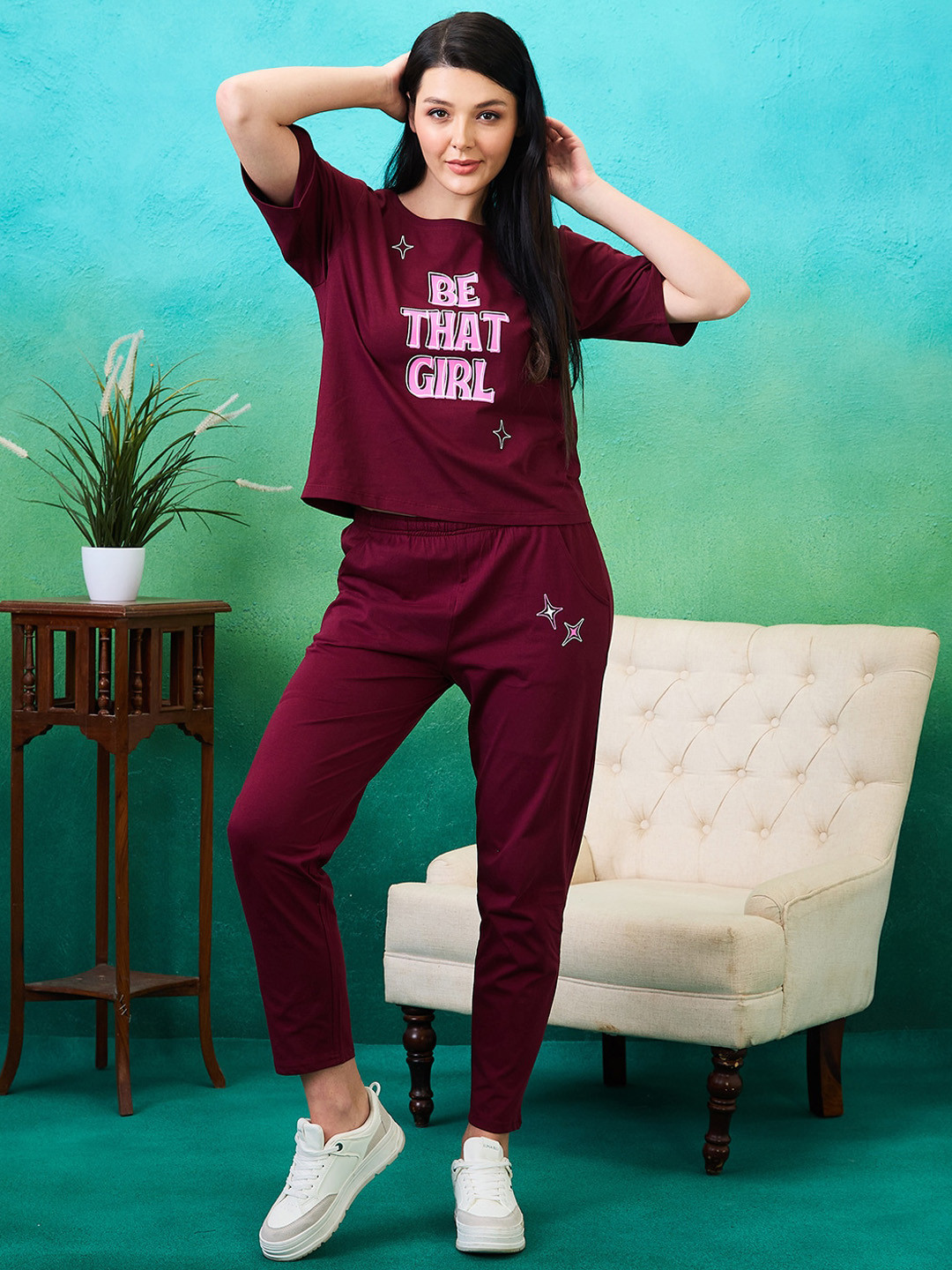 Buy AV2 Solid PrInted Top & Trousers Co Ord - Co Ords for Women ...