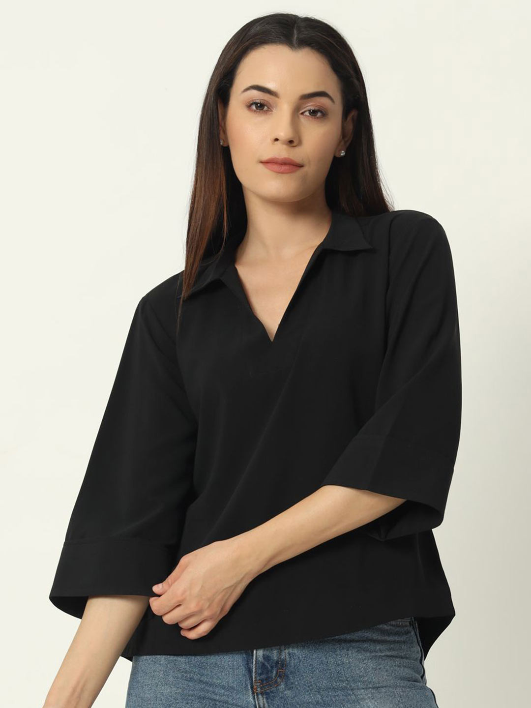 Buy DEPANO Women Solid Shirt Collar Casual Top - Tops for Women ...