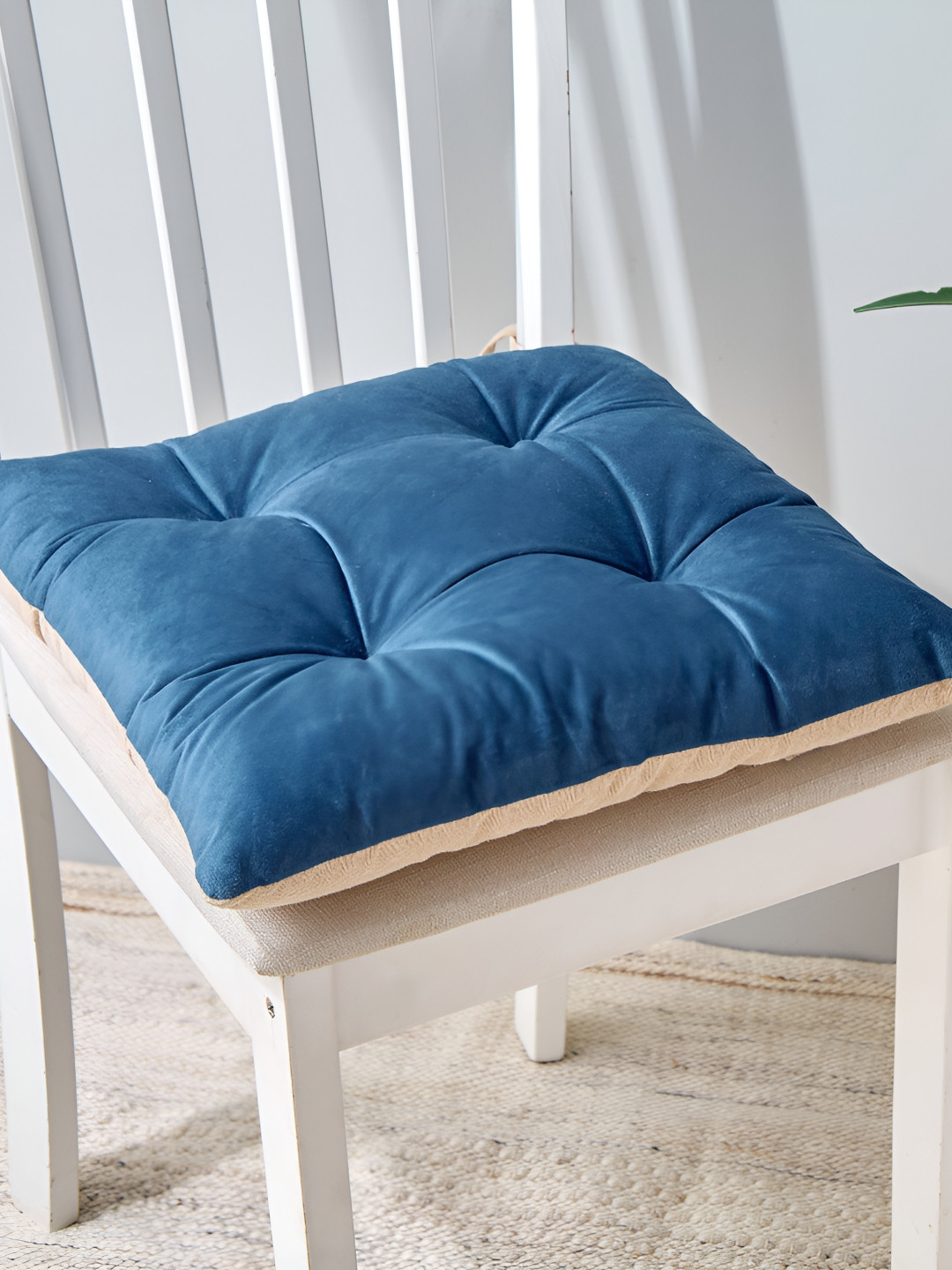 Buy Home Centre Blue Velvet Memory Foam Chair Pad - Chair Pads for ...