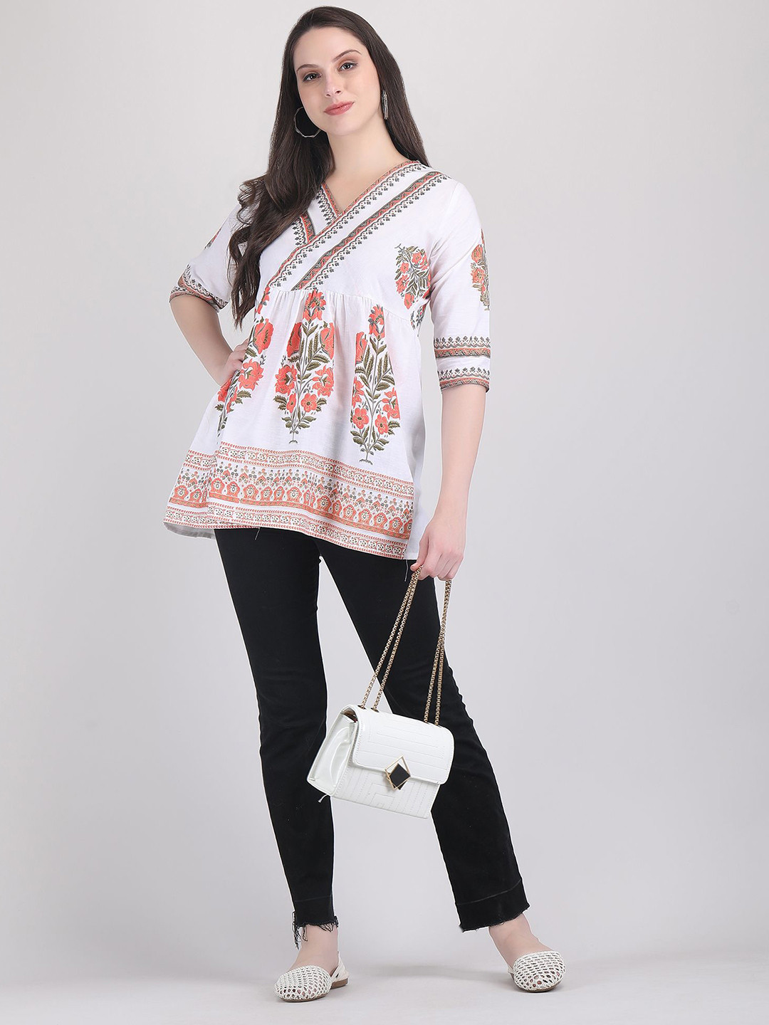 Buy ANUTTARA FASHIONS Women Floral Print V Neck A Line Tops - Tops for ...