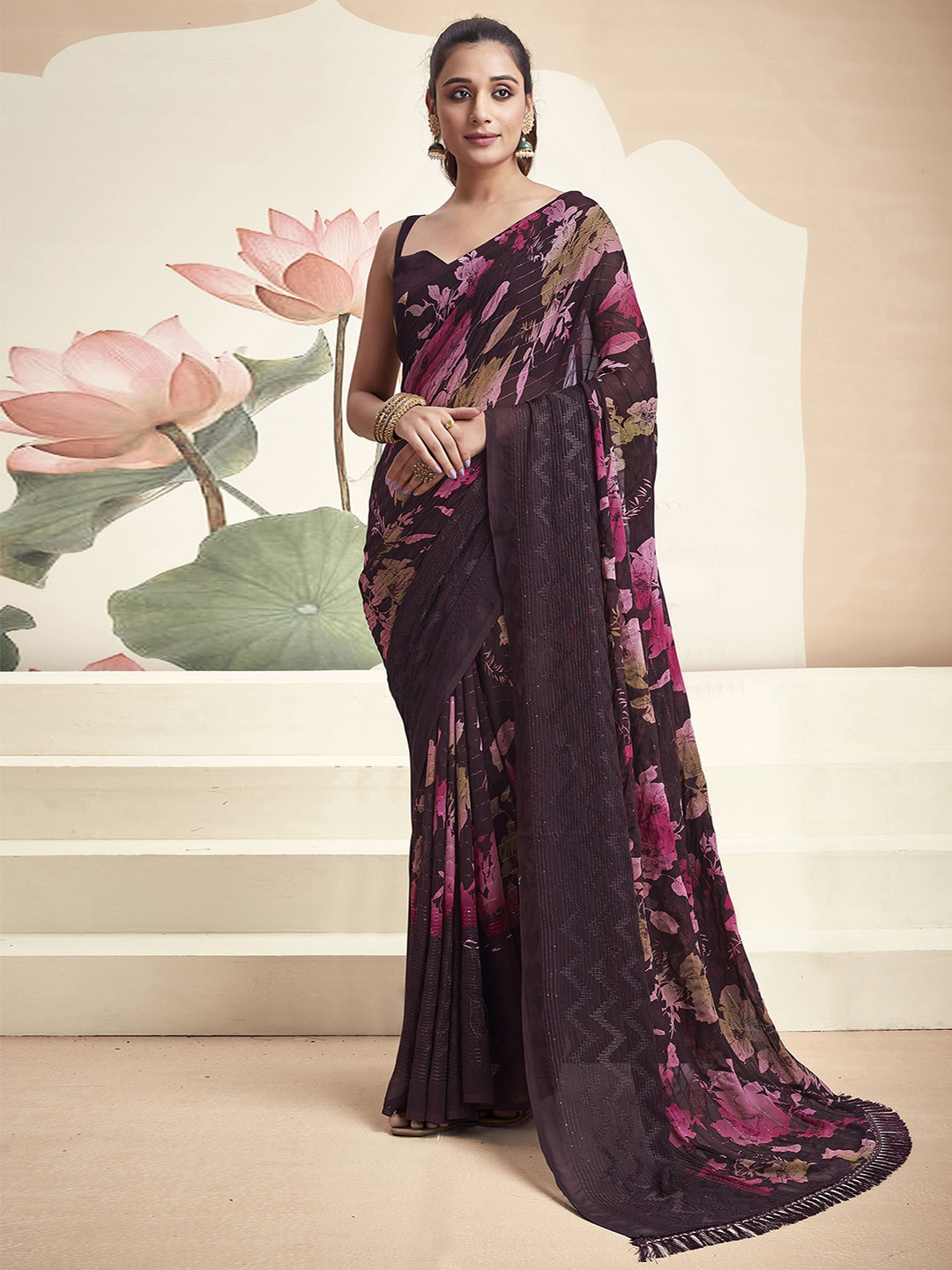 Buy Satrani Ethnic Motifs Pure Georgette Designer Saree - Sarees for ...