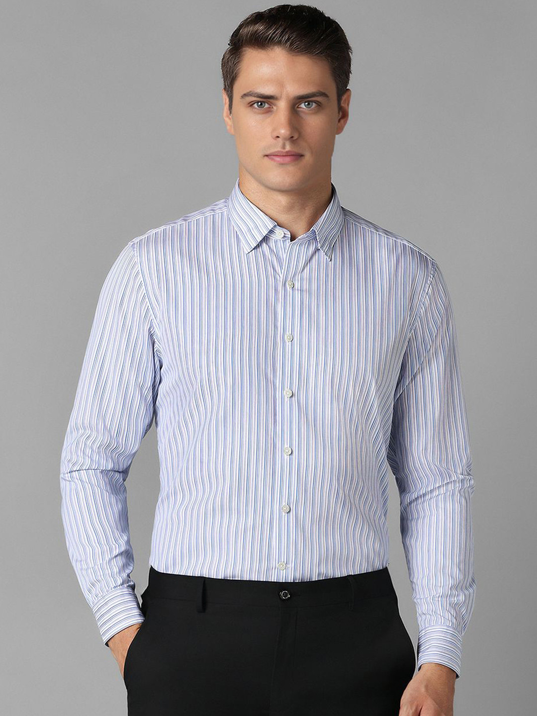 Buy Luxure By Louis Philippe Slim Fit Striped Cotton Formal Shirt ...